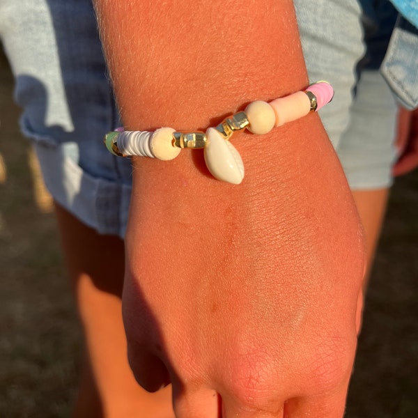 Sea Shell Clay Bead Bracelet - Etsy