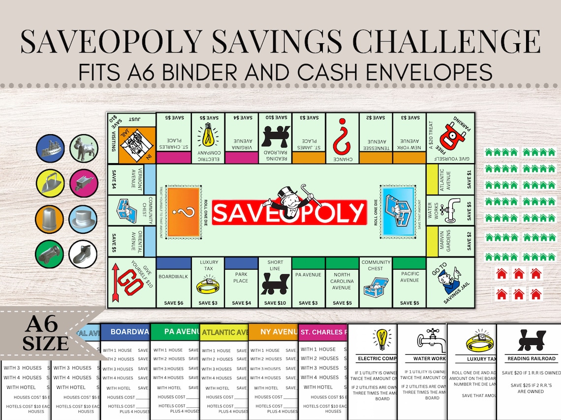 Saveopoly Savings Challenge Saveopoly Tracker A6 Savings - Etsy