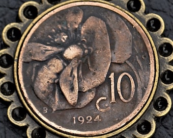 Bee Necklace. Italy Necklace. Antique BEE on FLOWER Coin - Etsy