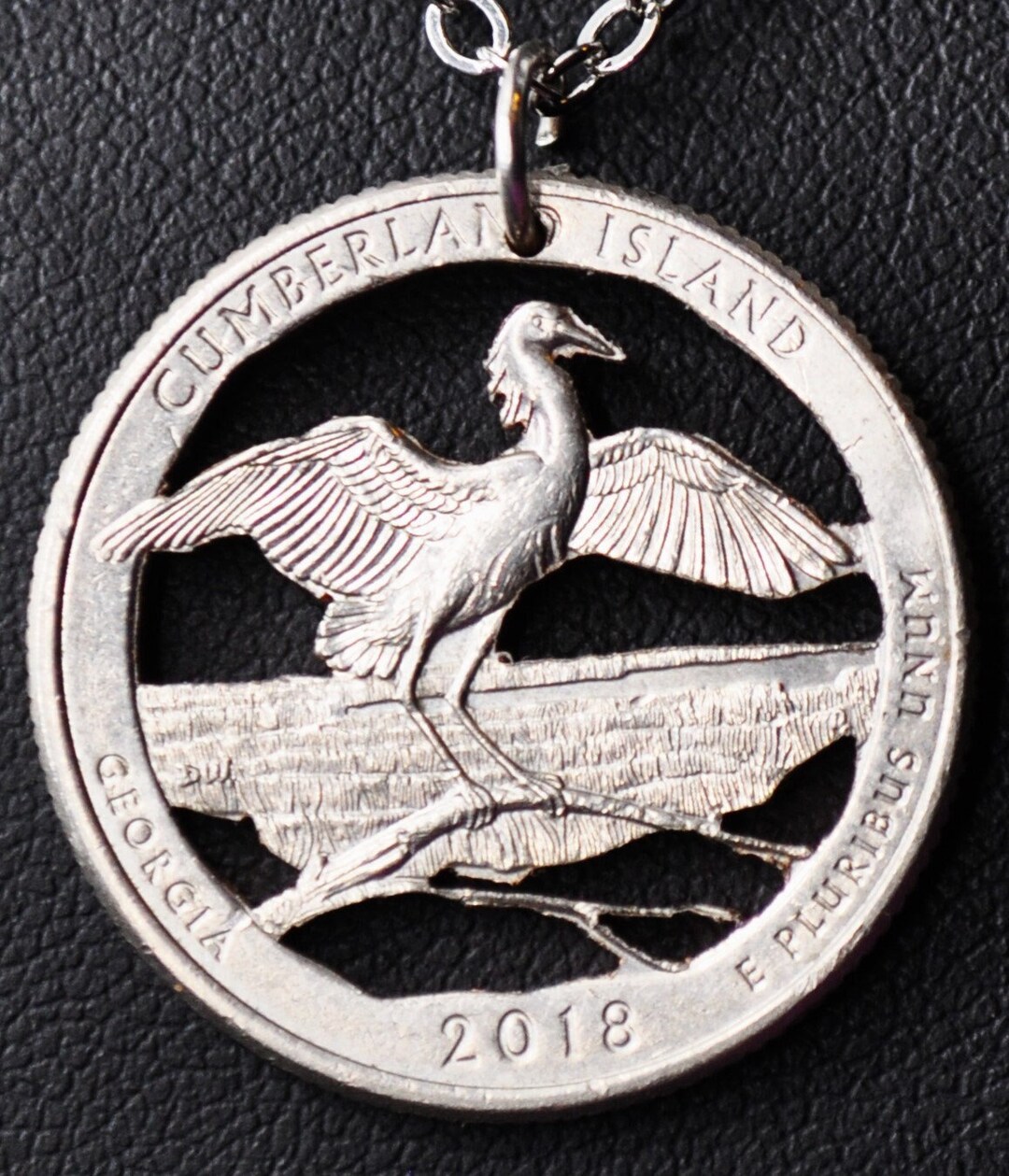 Georgia Snowy Egret Cut Coin Pendant Necklace - Etsy
