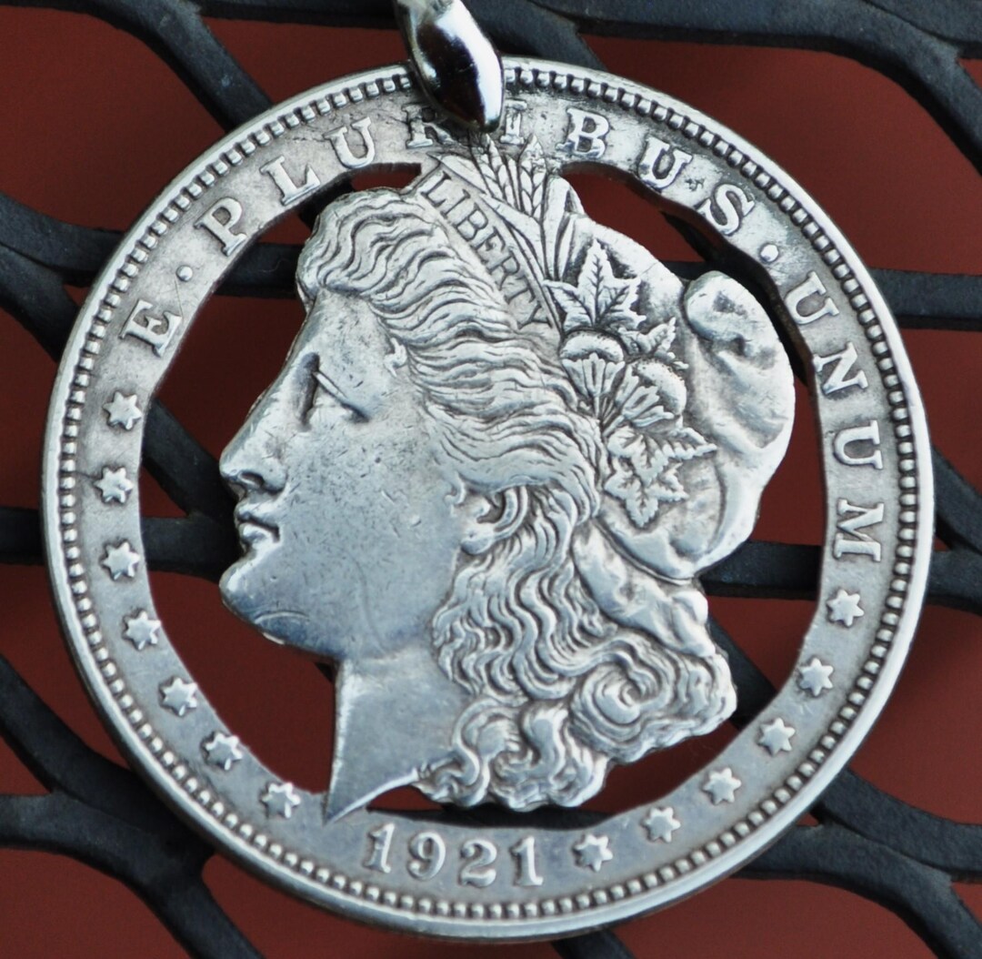 1921 Authentic Silver Morgan Dollar Cut Coin Pendant Necklace - Etsy