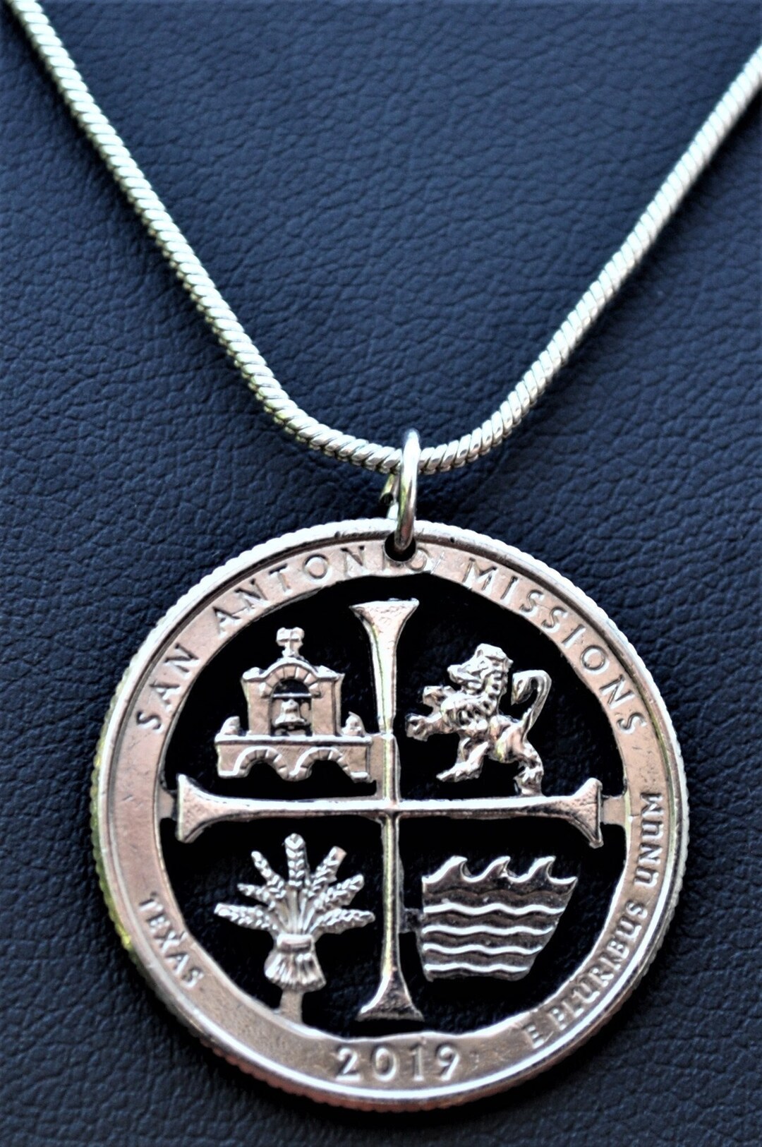 San Antonio Texas Missions Cut Coin Pendant Necklace - Etsy
