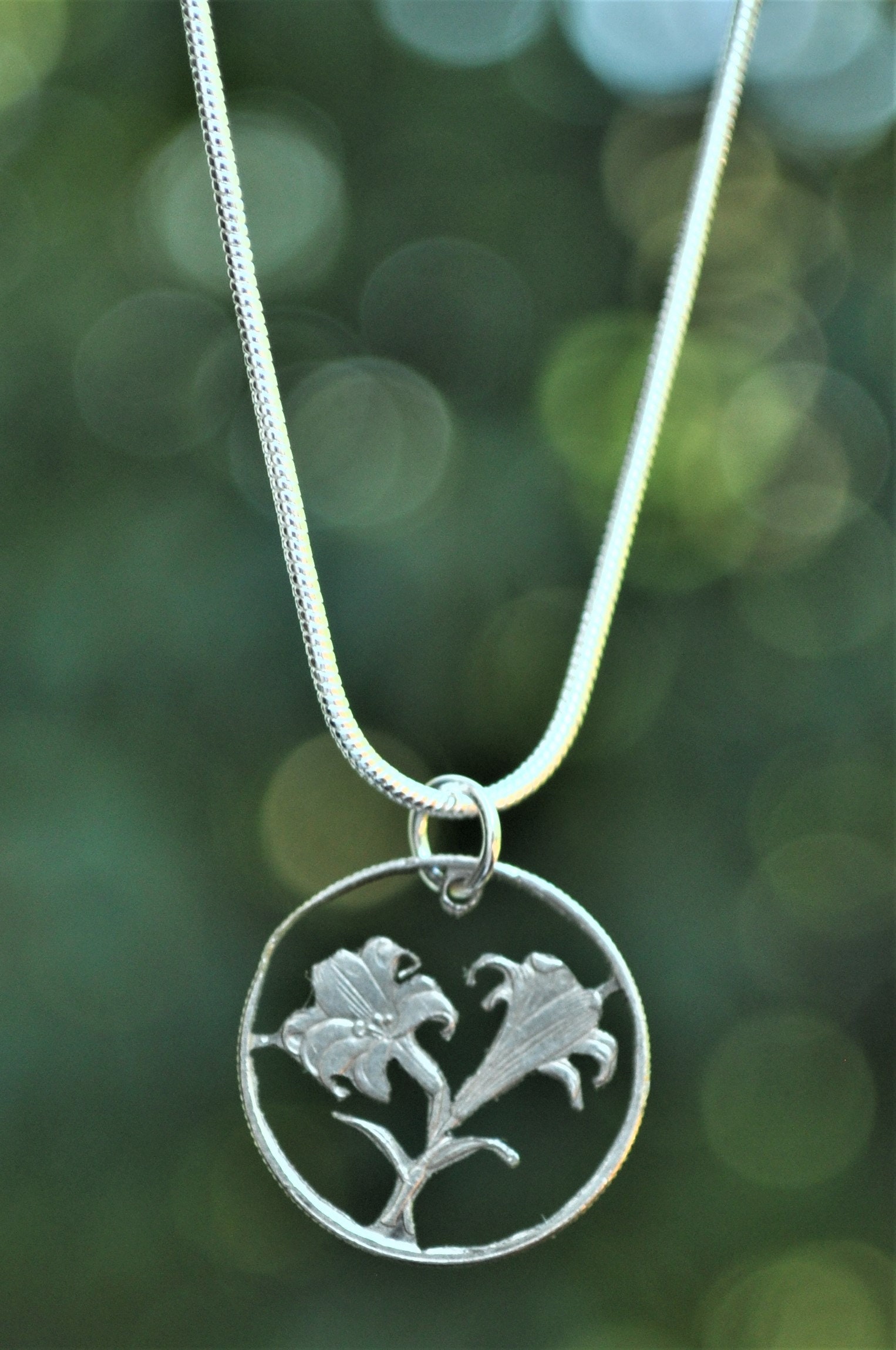 Bermuda Lily Cut Coin Pendant Necklace - Etsy