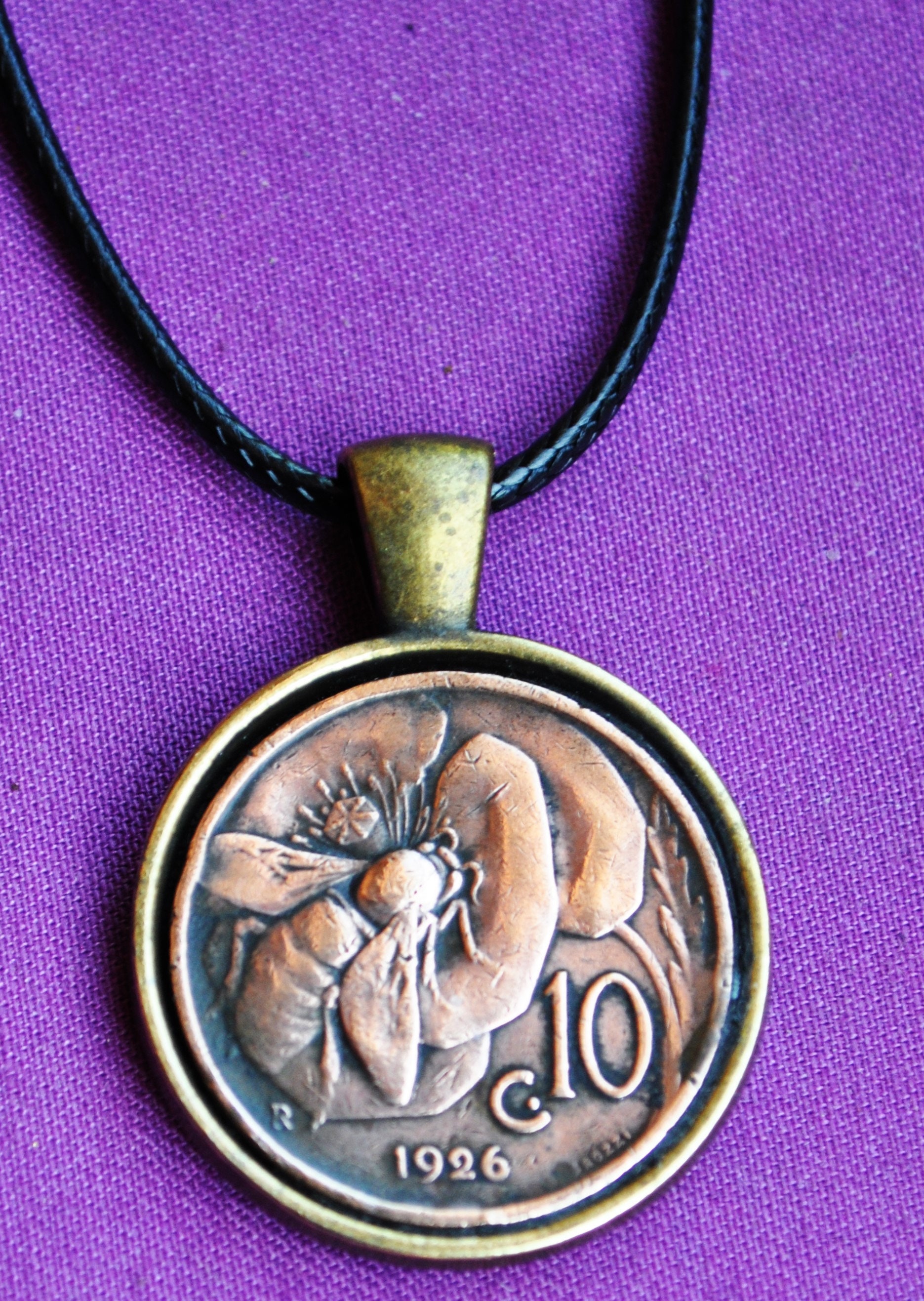 Italy Bee Coin Pendant Necklace - Etsy