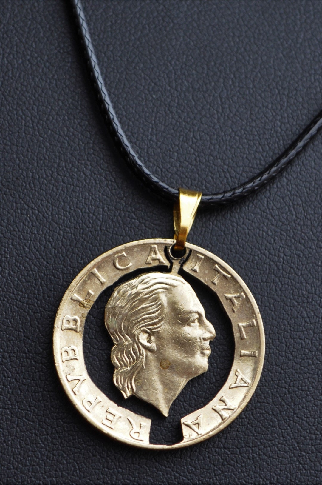 Italy Woman Cut Coin Pendant Necklace - Etsy