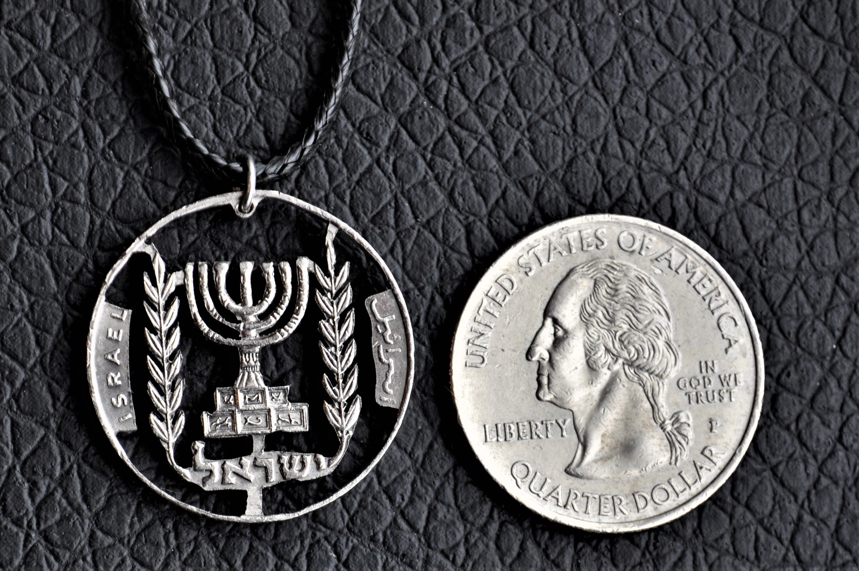 Israel Menorah Cut Coin Pendant Necklace - Etsy