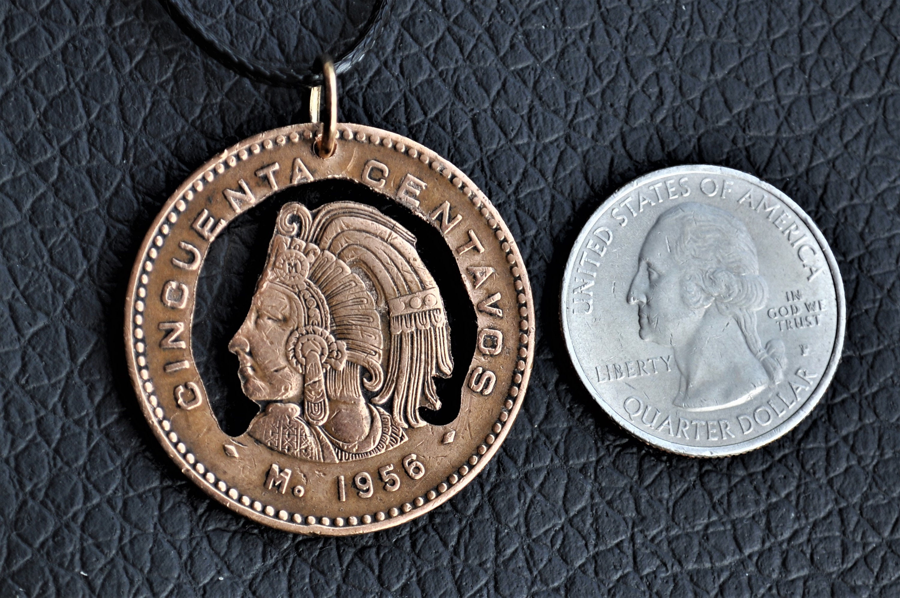 Large Mexico Cuauhtemoc Cut Coin Pendant Necklace - Etsy