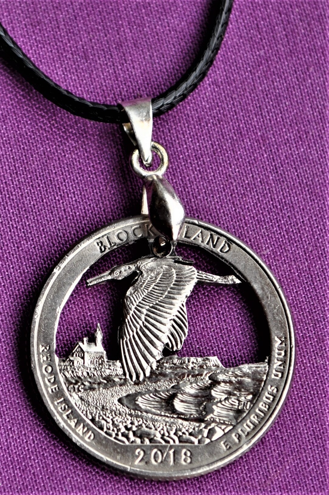Block Island Heron Cut Coin Pendant Necklace - Etsy