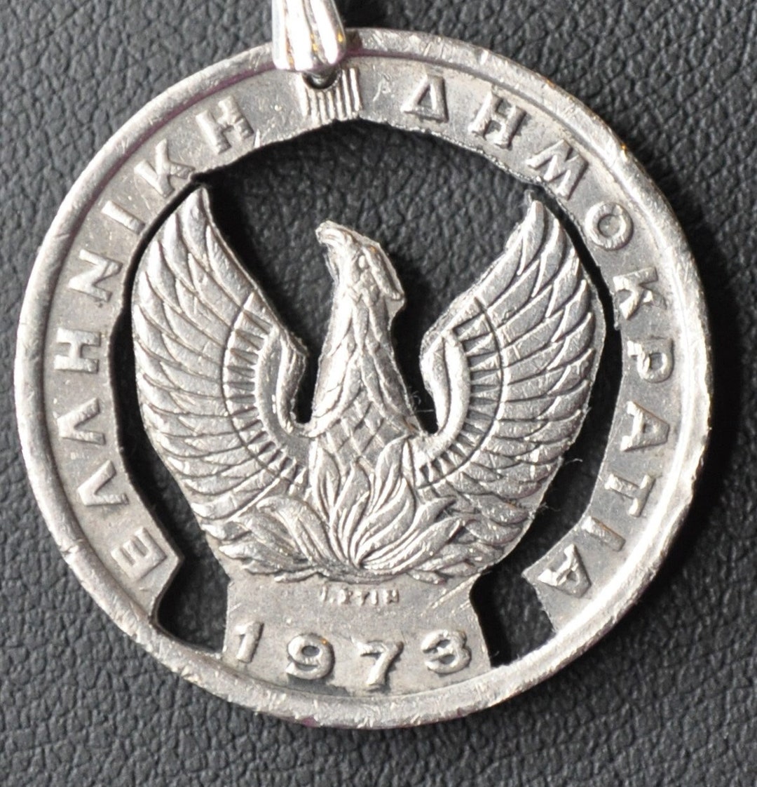 Greece Phoenix Rising Cut Coin Pendant Necklace - Etsy