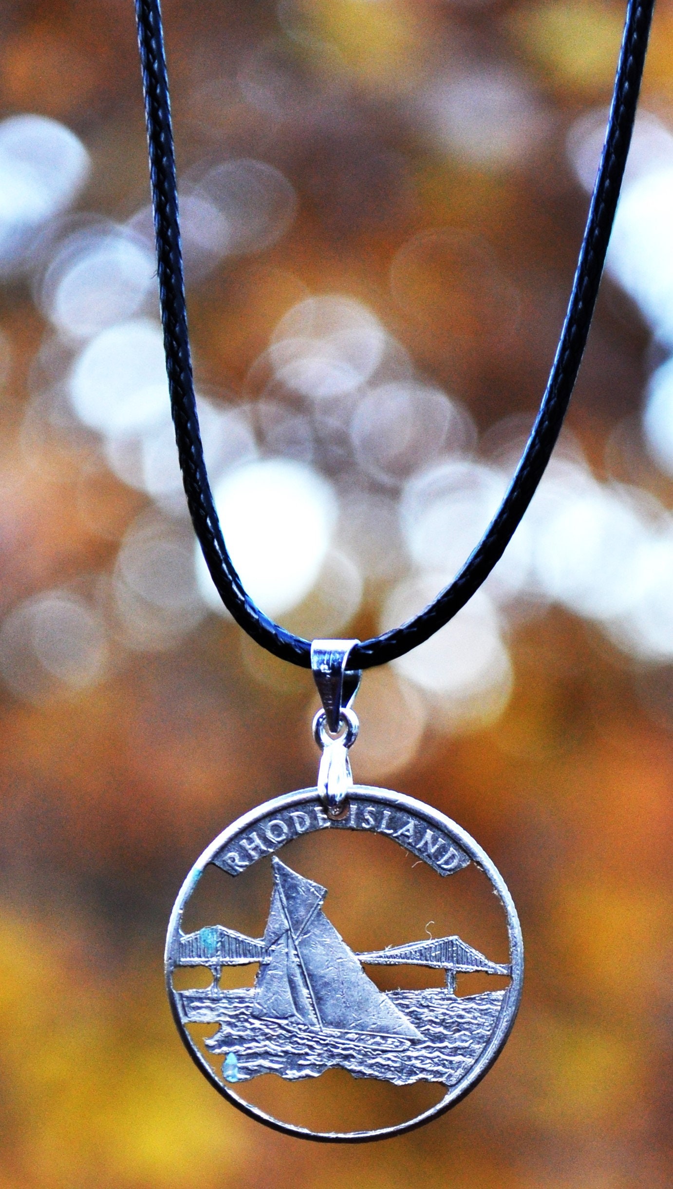 Rhode Island Cut Coin Pendant Necklace - Etsy