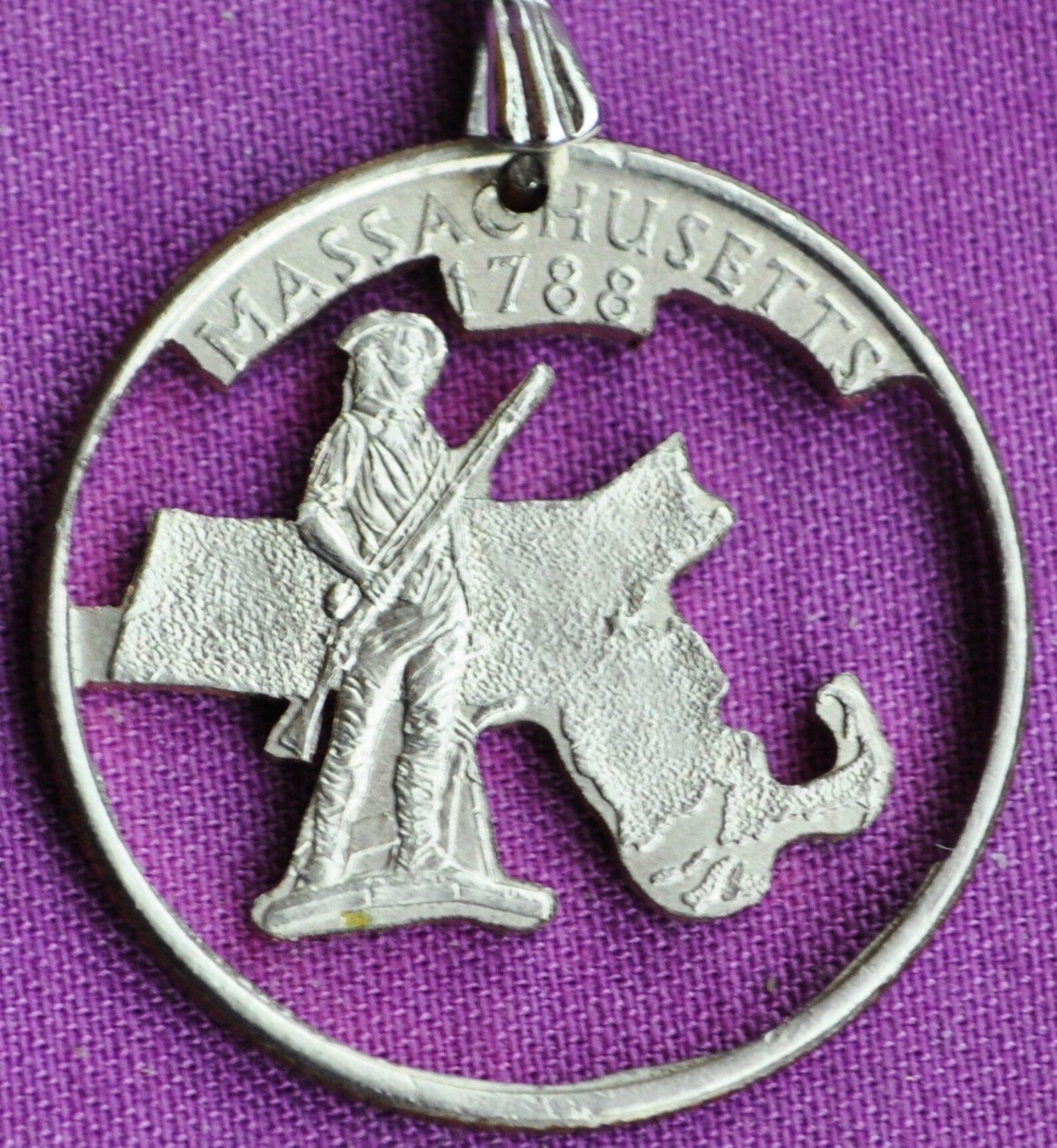Massachusetts Cut Coin Pendant Necklace - Etsy