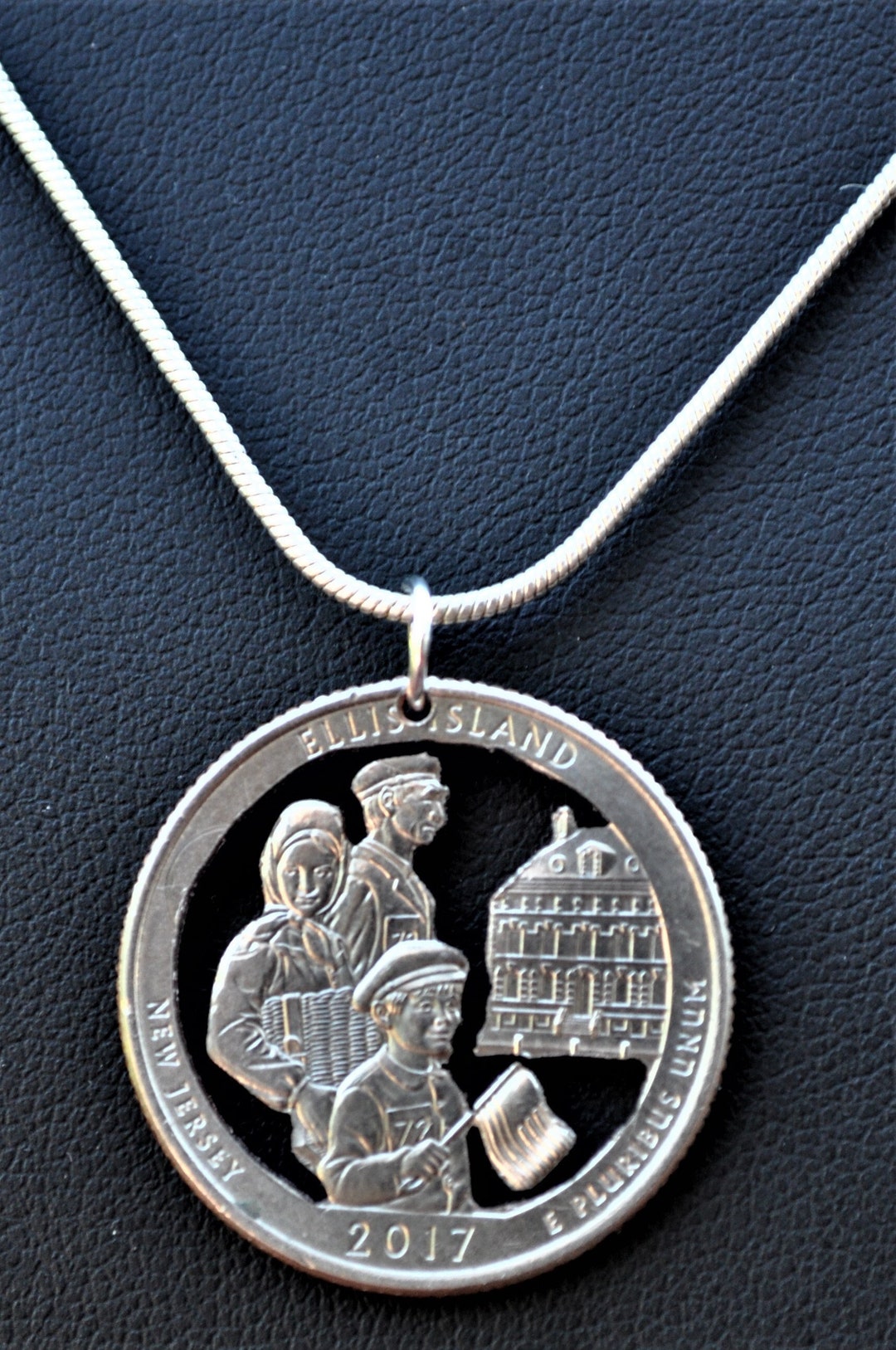 Ellis Island New Jersey Cut Coin Pendant Necklace - Etsy