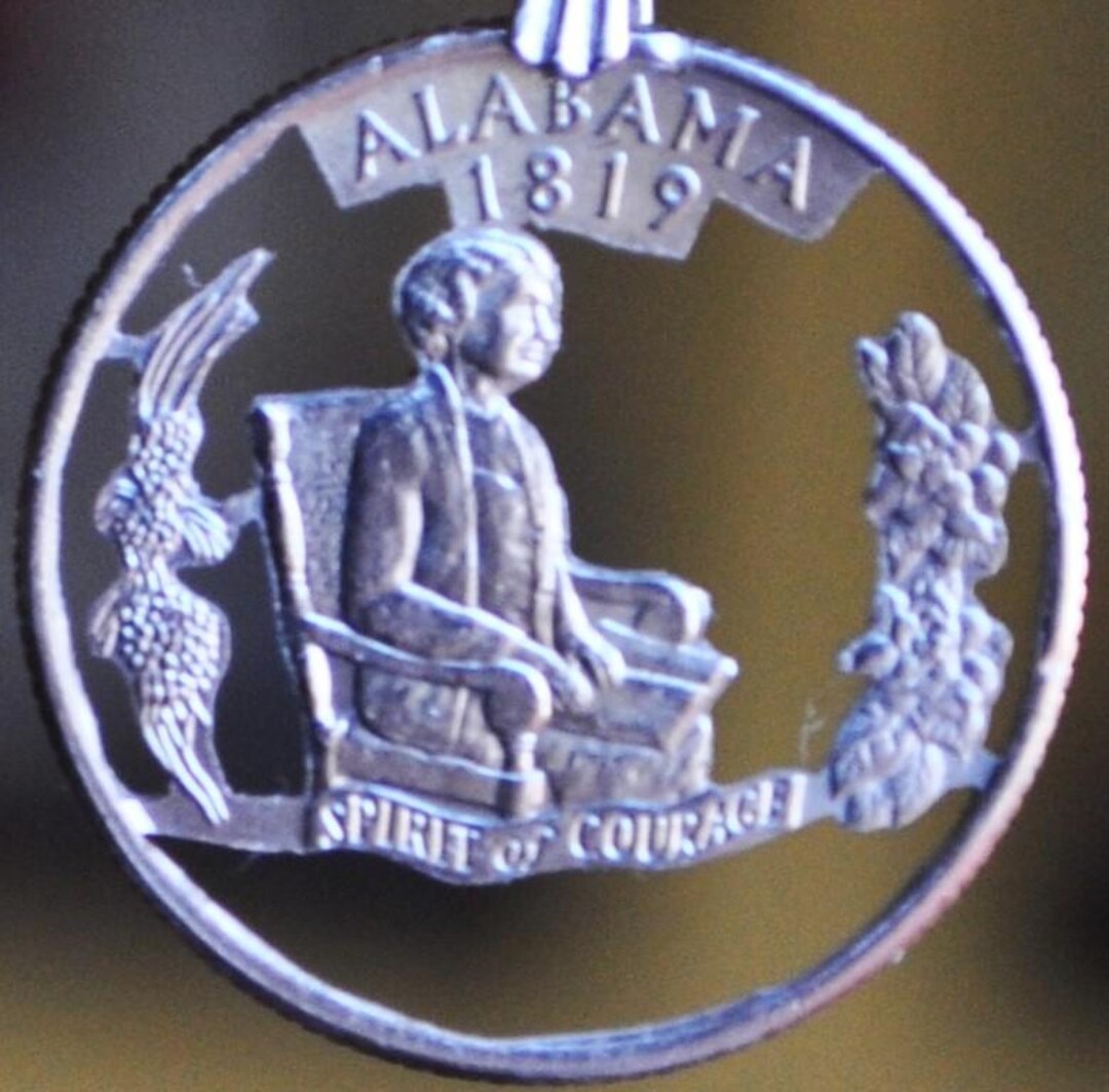Alabama Commemorative State Cut Quarter Coin Pendant Necklce - Etsy