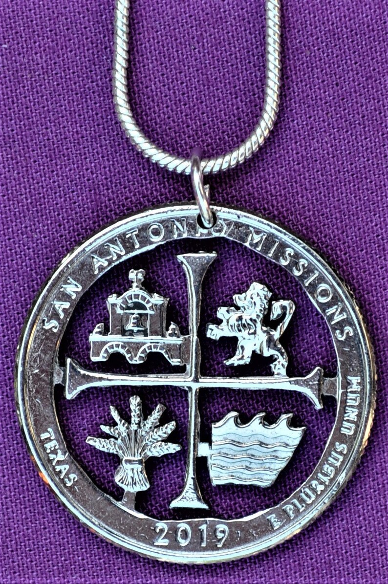 San Antonio Texas Missions Cut Coin Pendant Necklace - Etsy