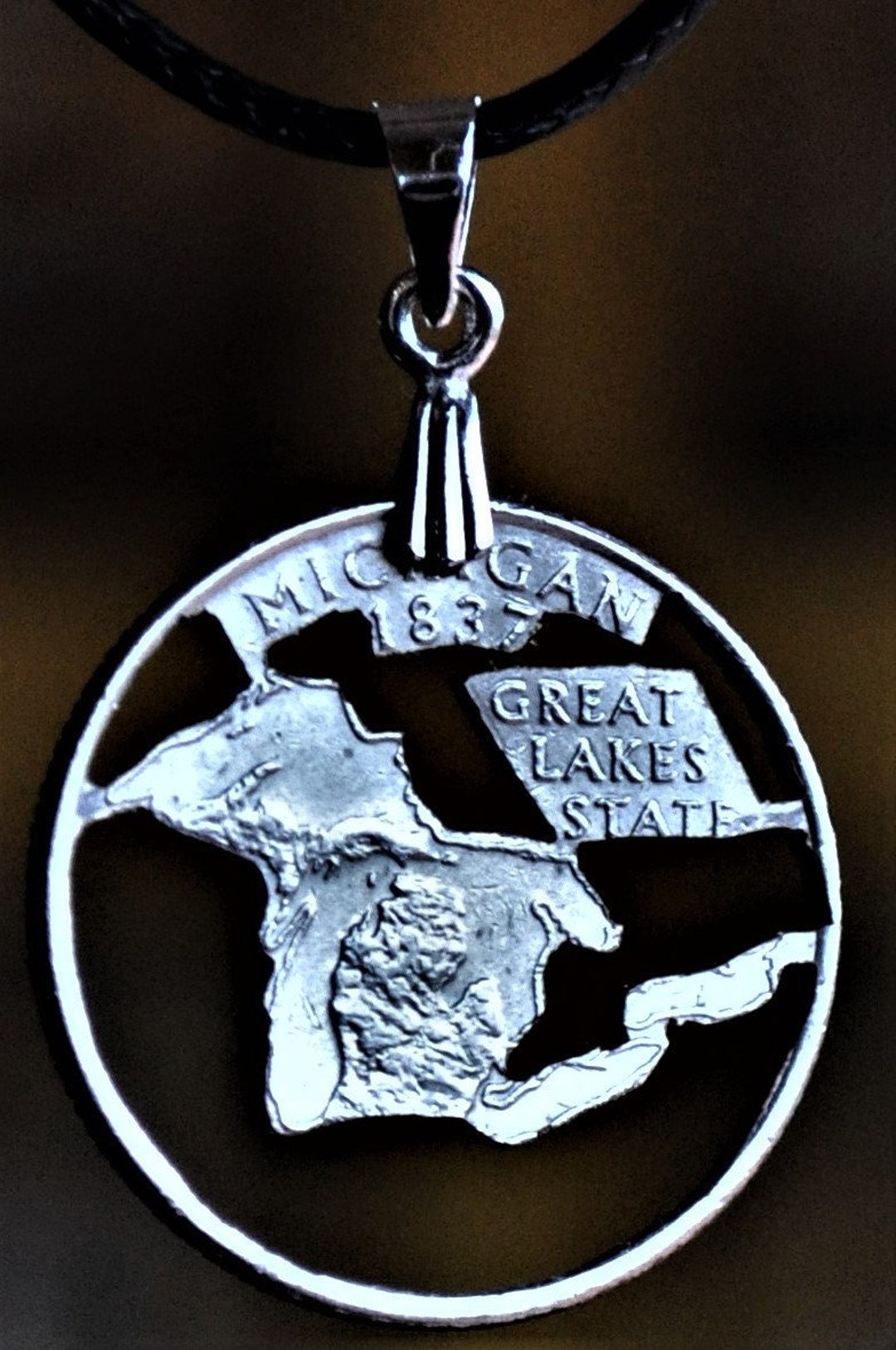 Michigan Cut Coin Pendant Necklace - Etsy