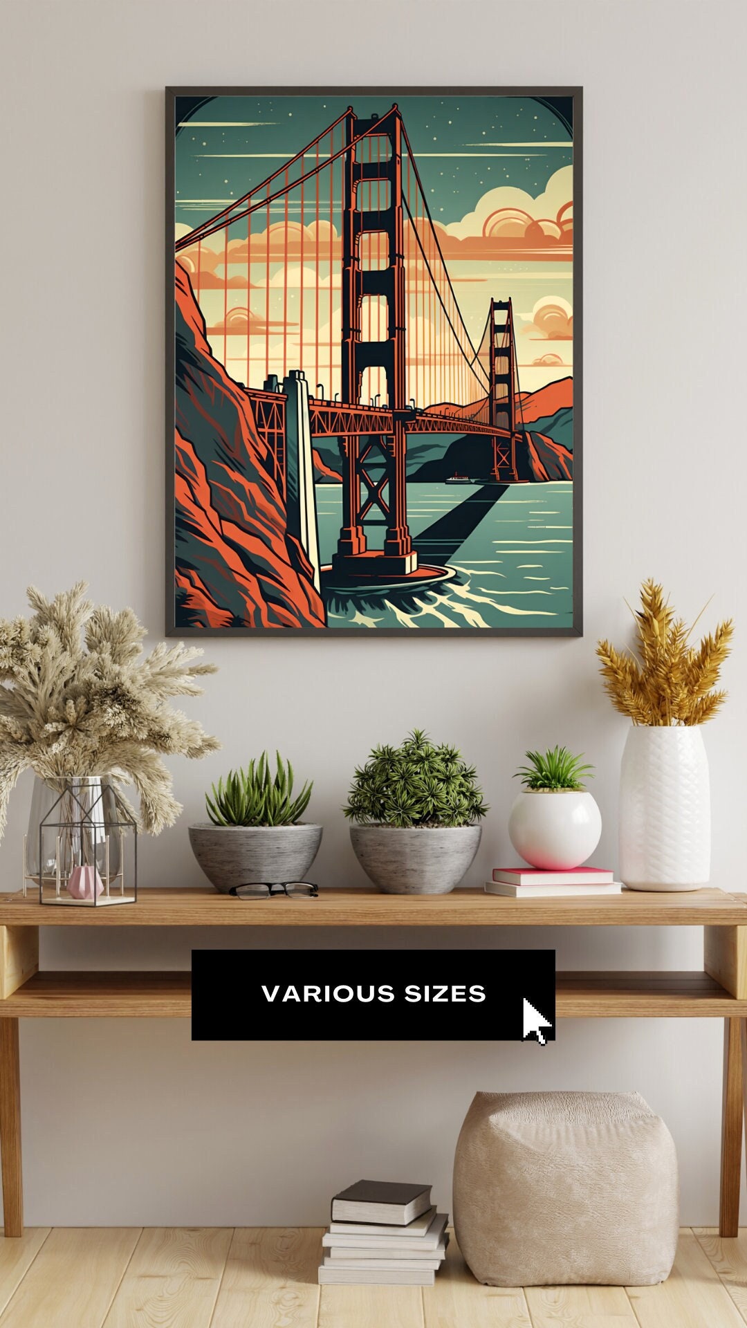 Art Deco-style Golden Gate Bridge Printable Poster, Vintage Wall Art of ...