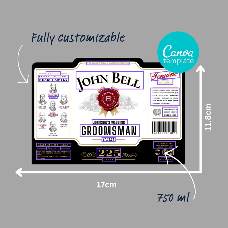 Personalised Jim Beam Label, Editable Label, Custom Birthday Gift ...