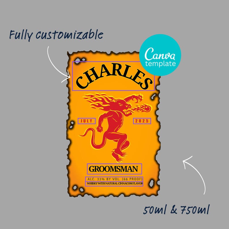Personalized Fireball Label – Editable Canva Template, Custom Whiskey ...