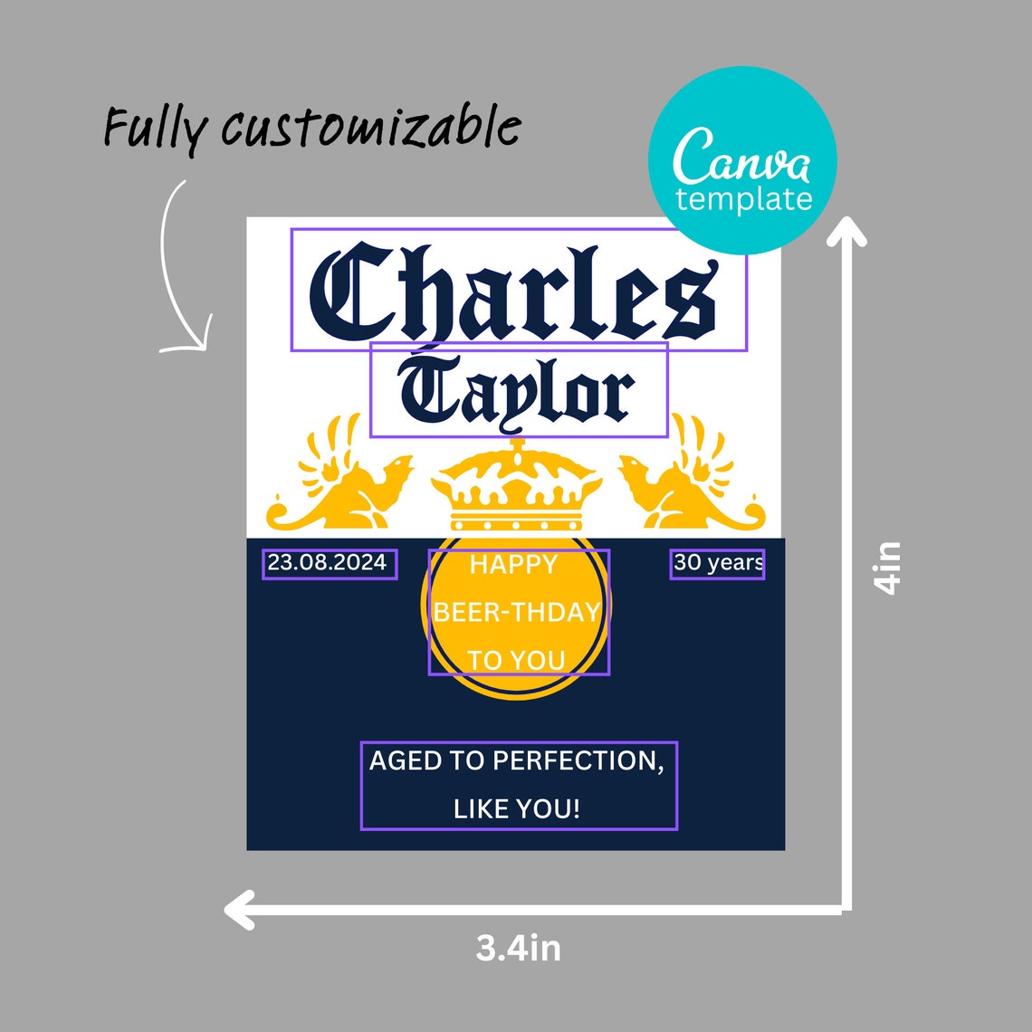 Personalised Corona Label, Editable Label, Custom Birthday Gift ...