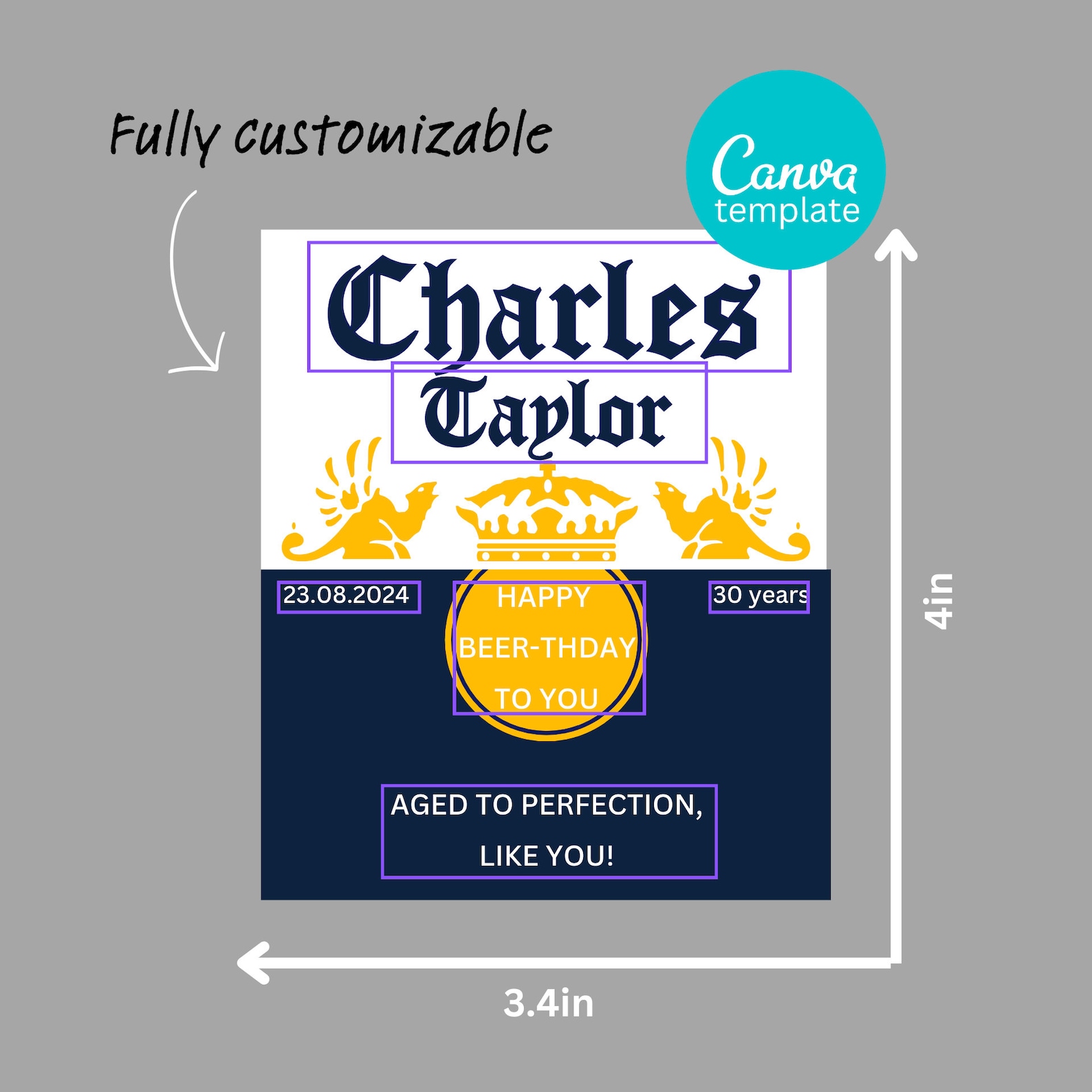 Personalised Corona Label, Editable Label, Custom Birthday Gift ...