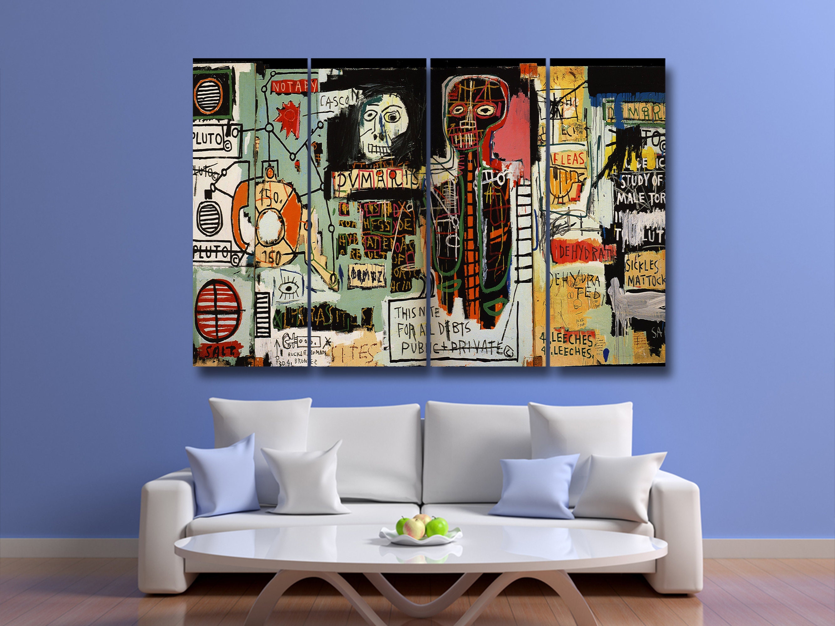 Jean Michel Basquiat Abstract 4 Pieces Canvas Wall Art, Large Framed 4 ...
