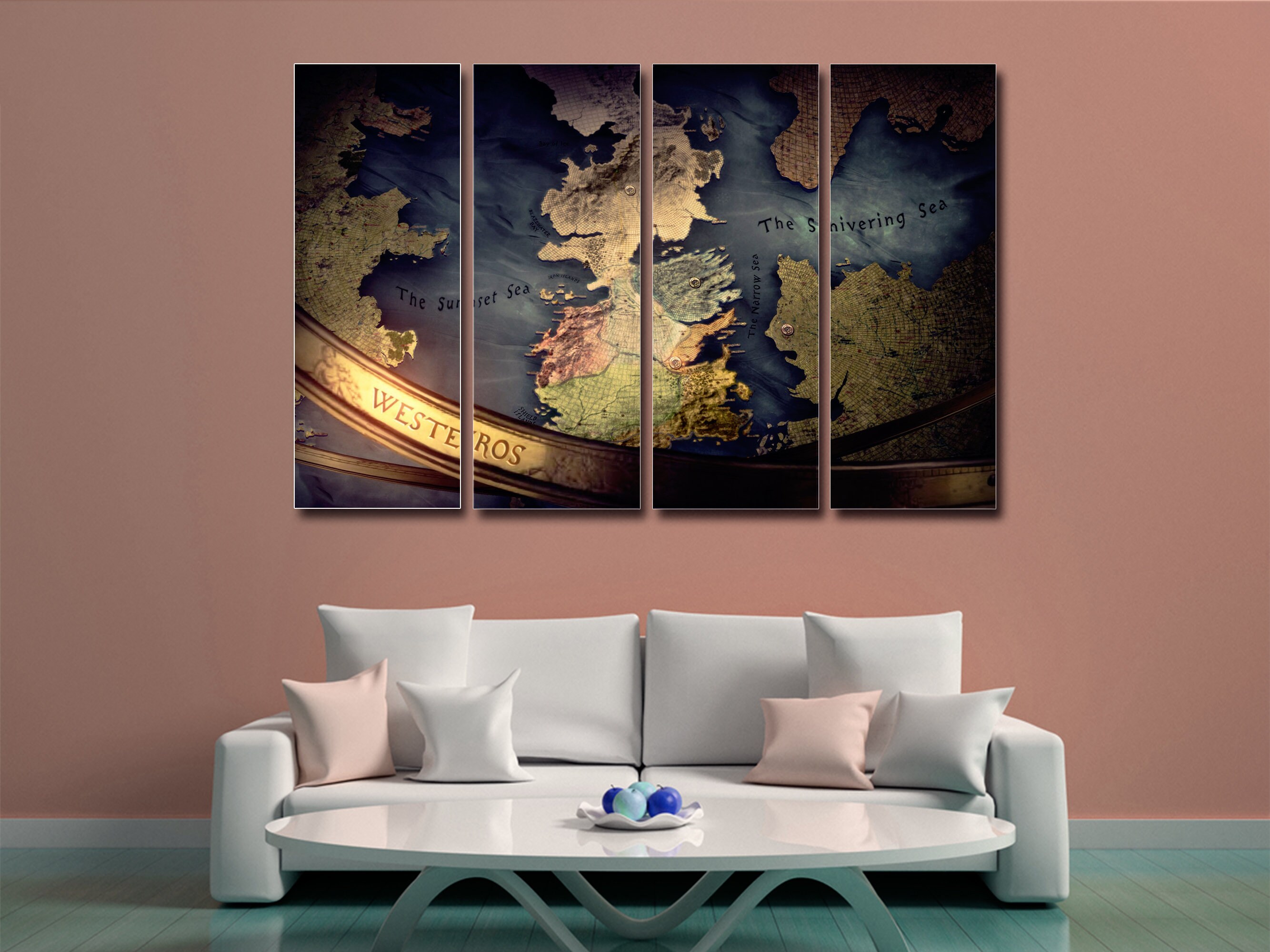 Partial Westeros Map, Thrones Game 4 Piece Canvas Wall Art, Large ...