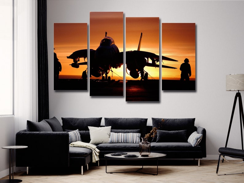 F-14 Tomcat in Sunset 4 Pieces Canvas Wall Art, Large Framed 4 Piece ...
