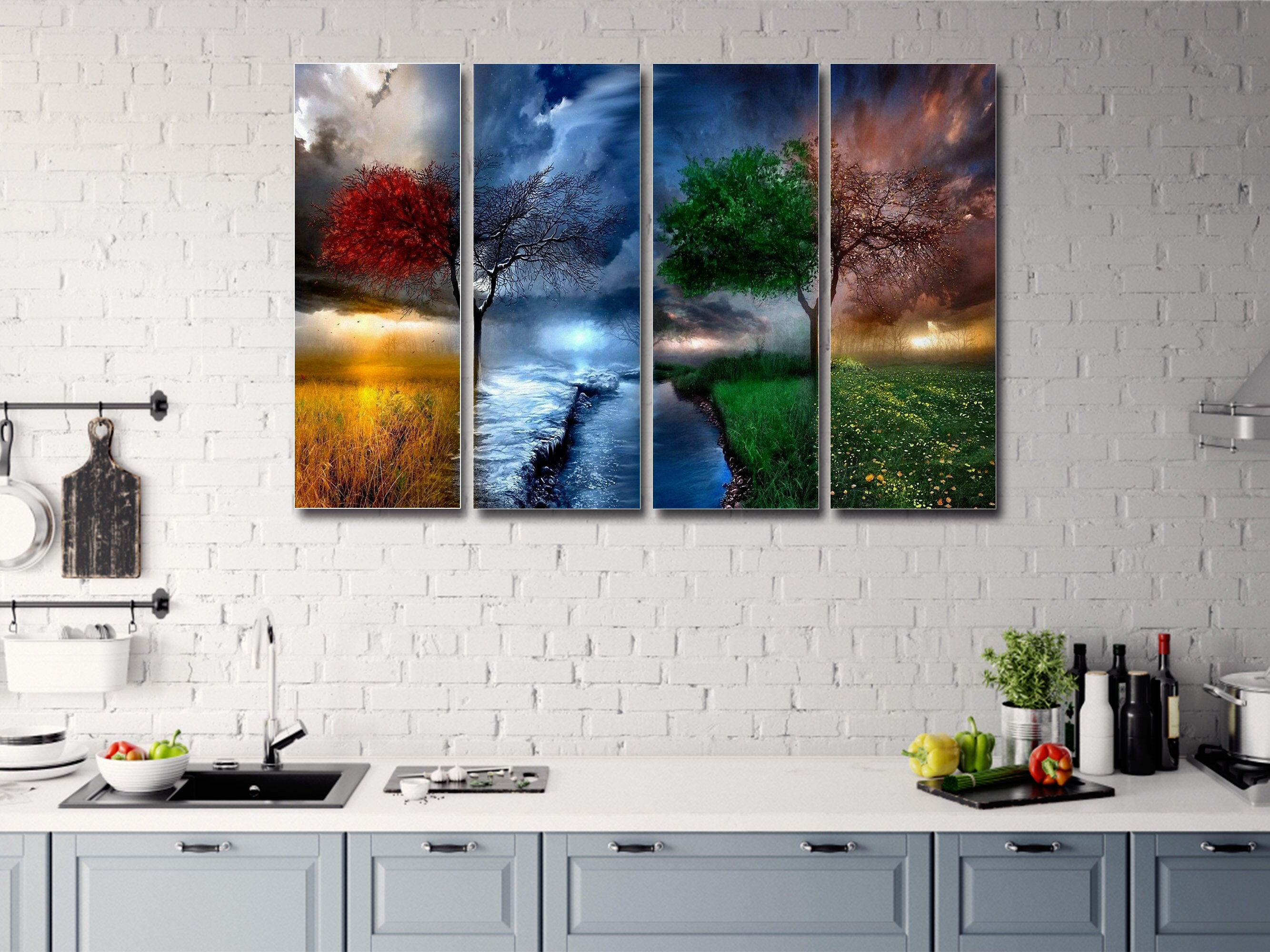 Four Seasons 4 Piece Canvas Wall Art, Large Framed 4 Piece Canvas Wall ...