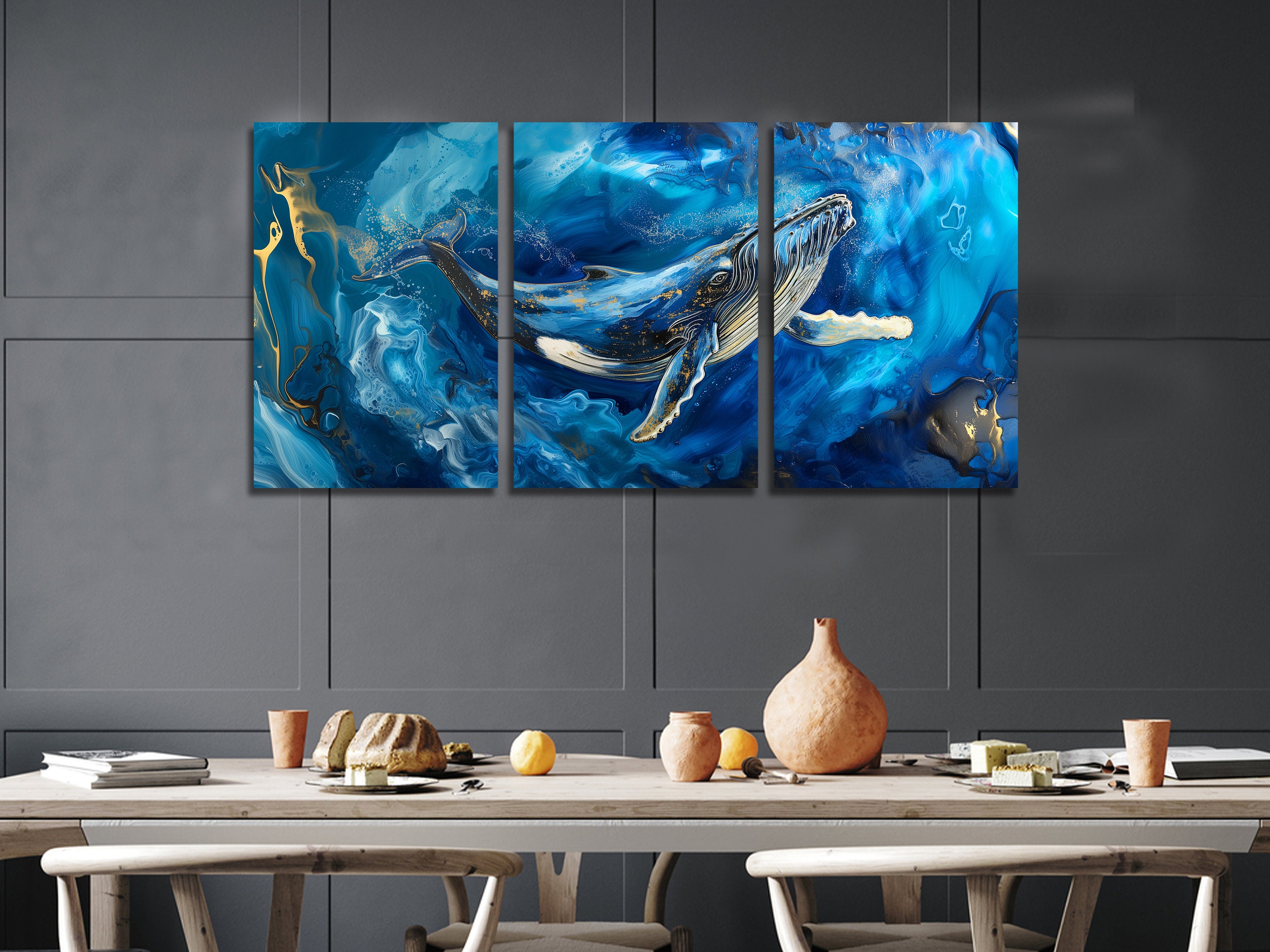 Humpback Whale in Blue Water Canvas Wall Art, Large Framed Canvas Wall ...