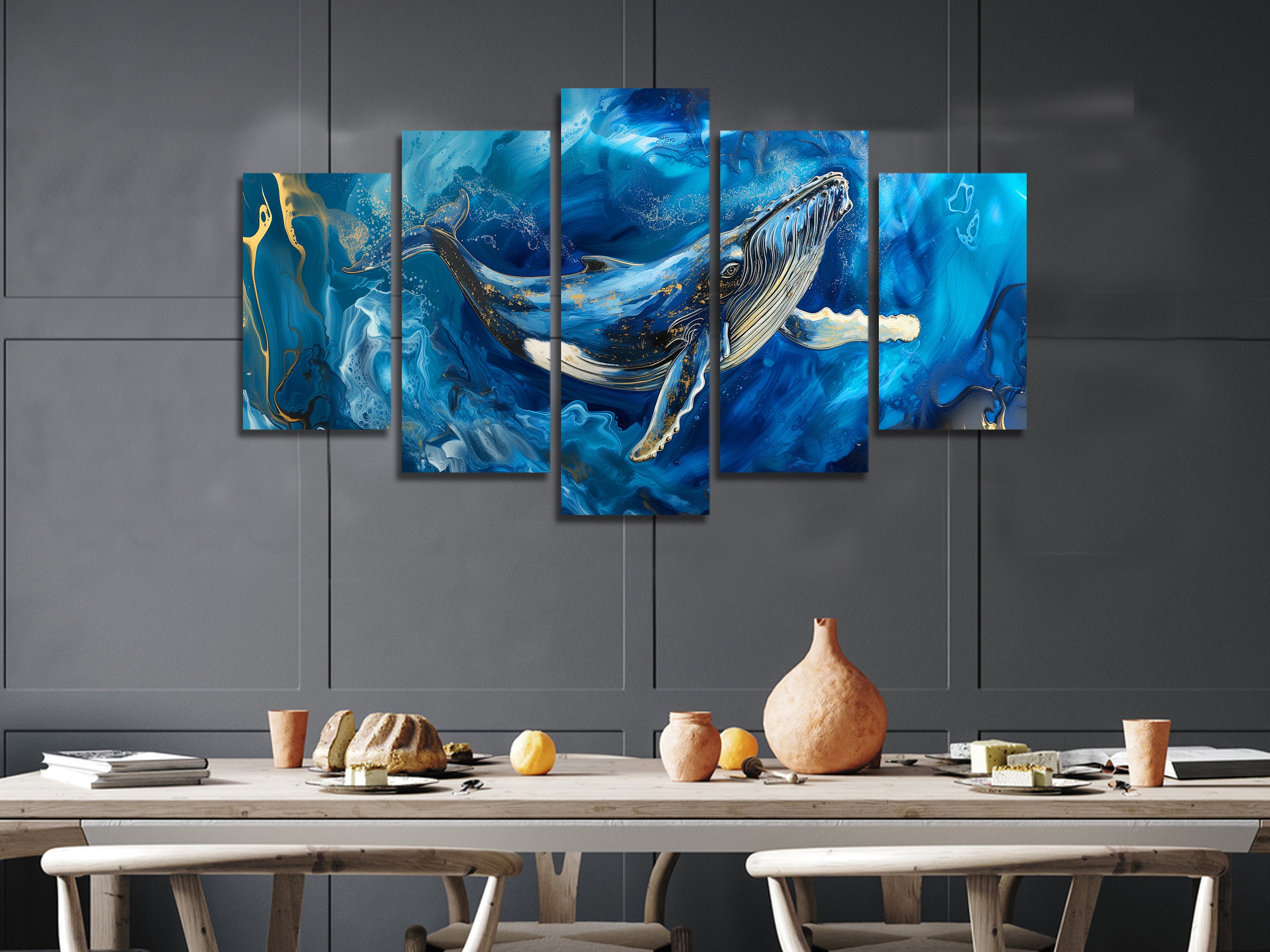 Humpback Whale in Blue Water Canvas Wall Art, Large Framed Canvas Wall ...