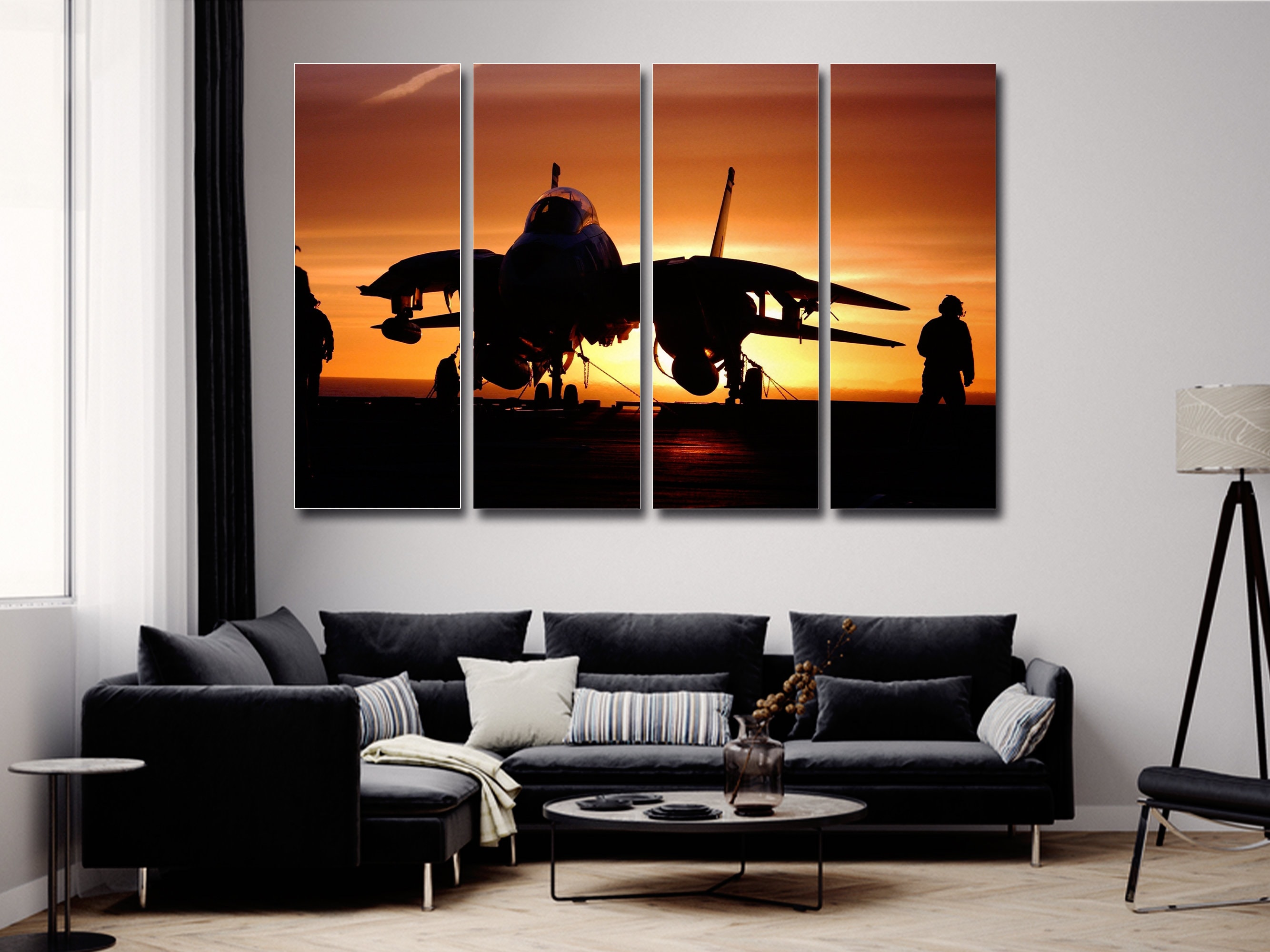 F-14 Tomcat in Sunset 4 Pieces Canvas Wall Art, Large Framed 4 Piece ...