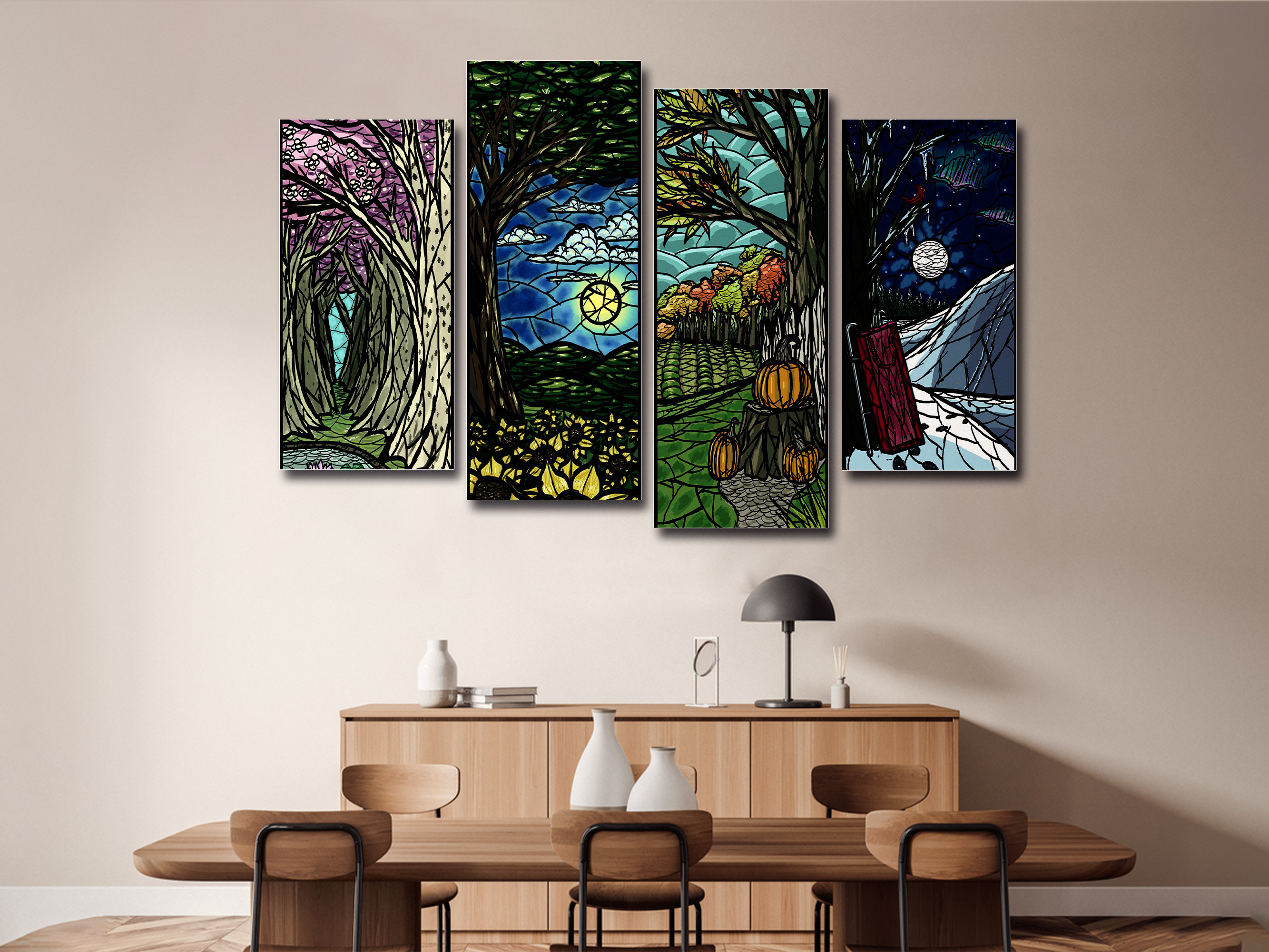 Four Seasons Artwork 4 Piece Canvas Wall Art, Large Framed 4 Piece ...