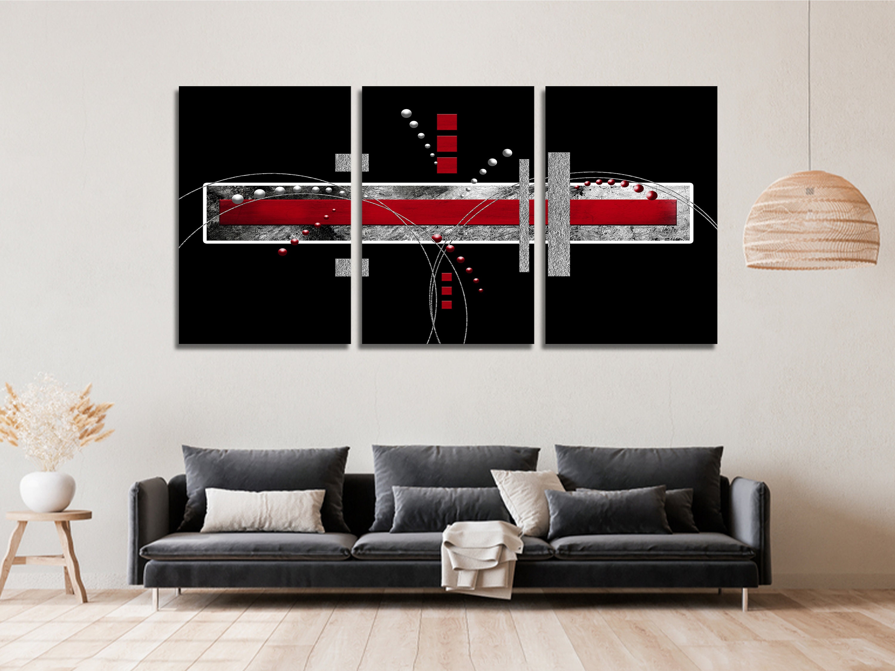 Red Black Grey Abstract Multi Canvas Wall Art, Large Framed Canvas Wall Art, Extra Large Framed ...