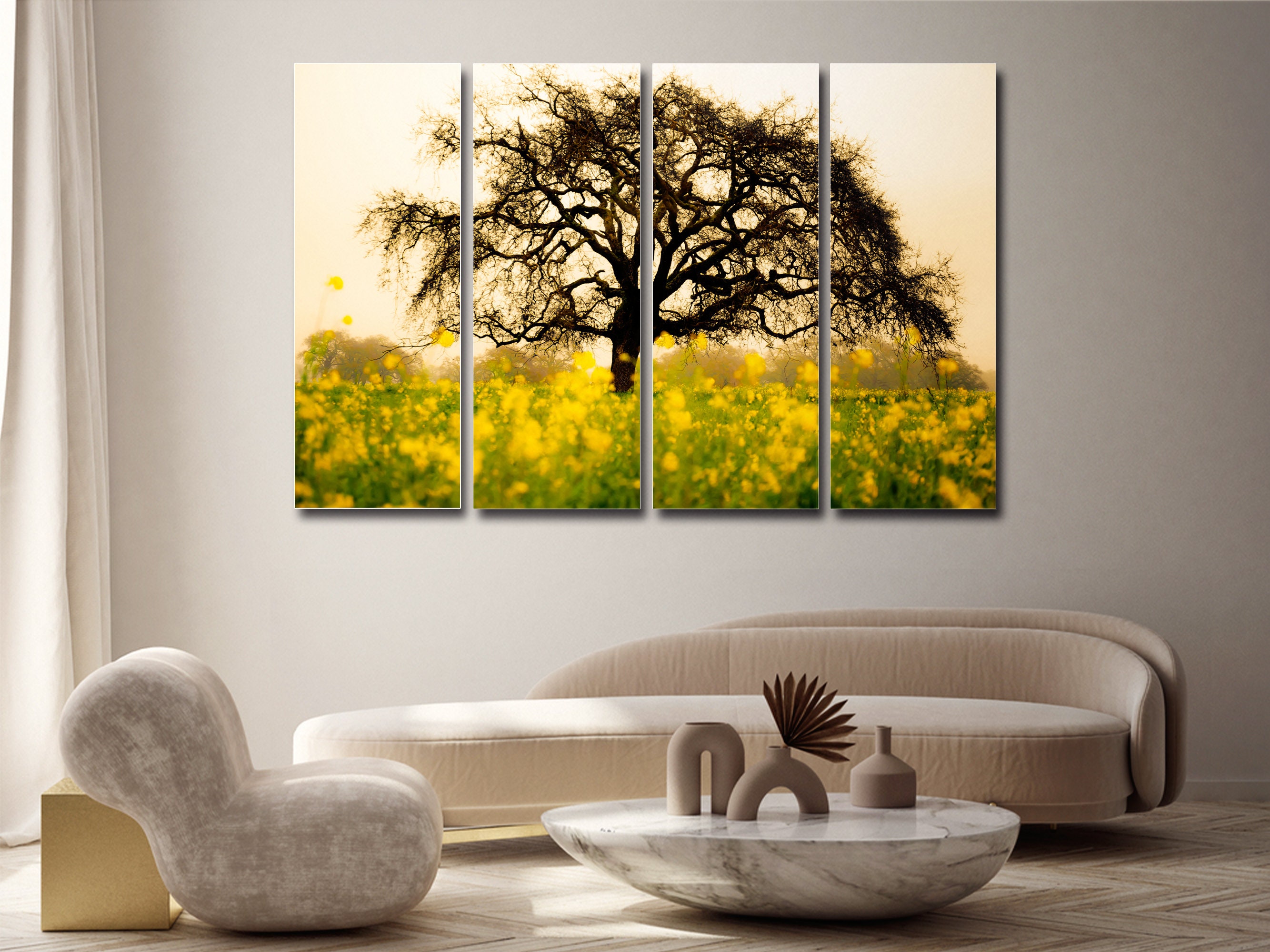Lonely Flower Tree 4 Pieces Canvas Wall Art, Large Framed 4 Piece ...