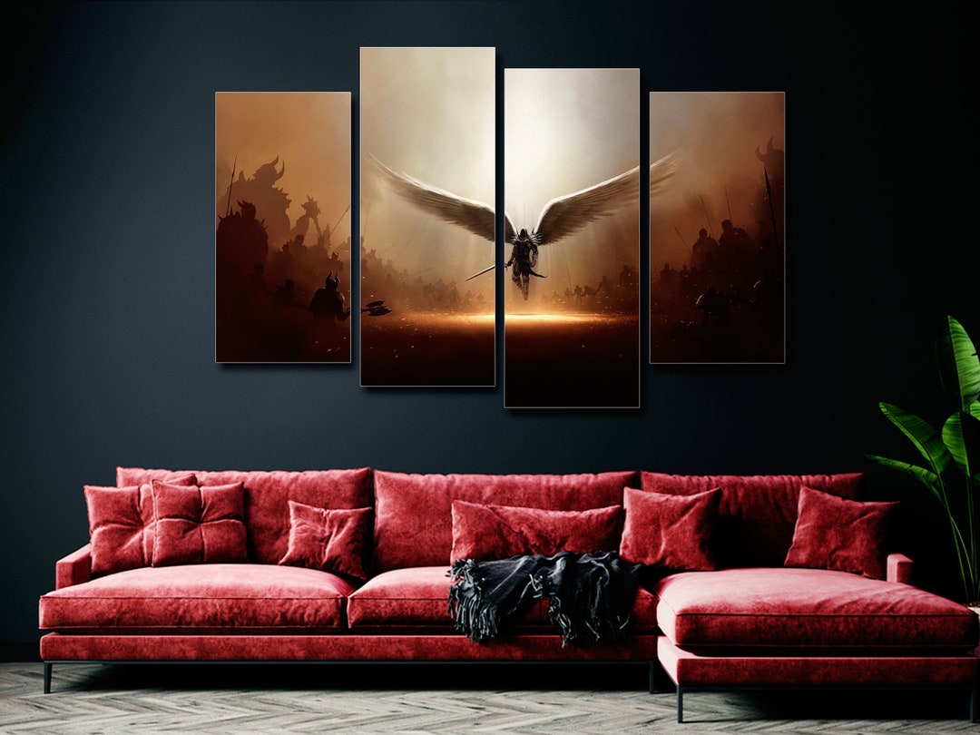 Warrior Angel Christian Abstract 4 Pieces Canvas Wall Art, Large Framed ...