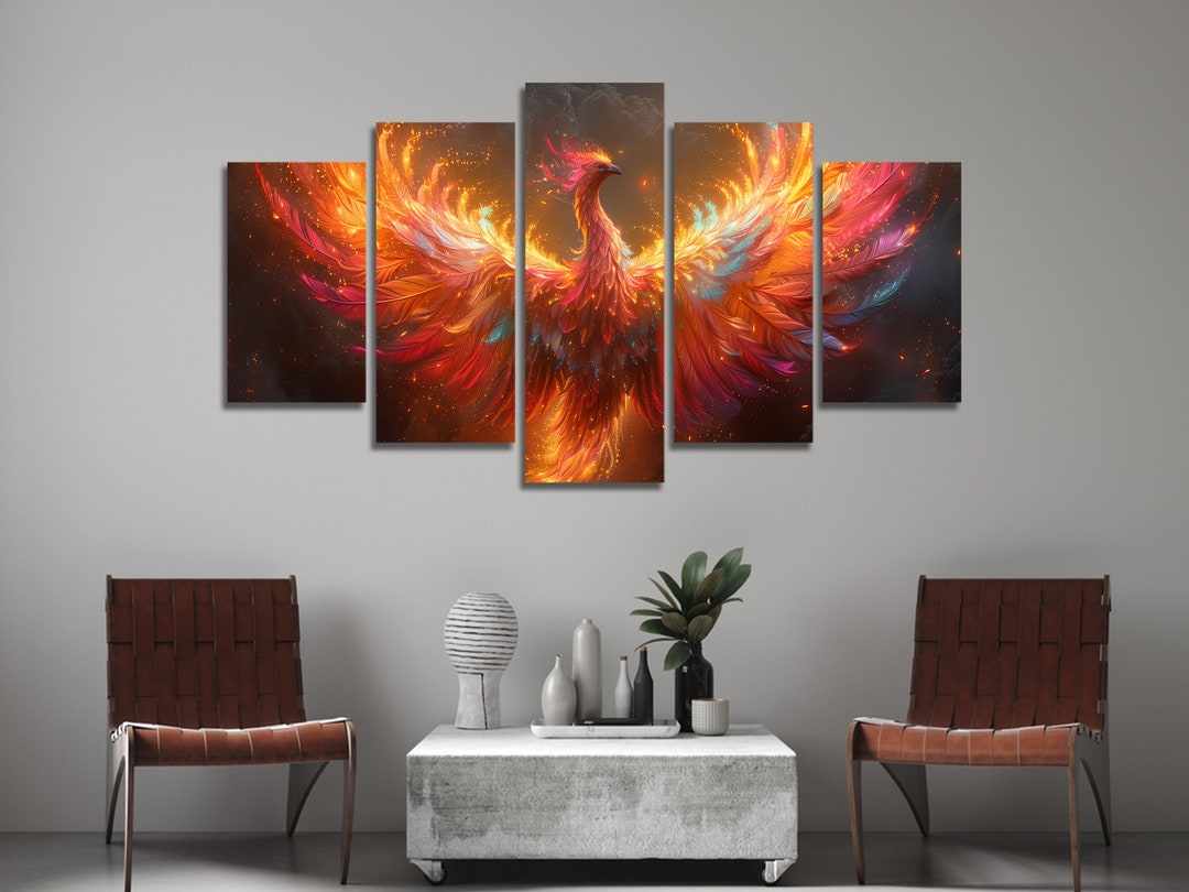 Phoenix Rising Art Multi Canvas Wall Art, Large Framed Canvas Wall Art ...