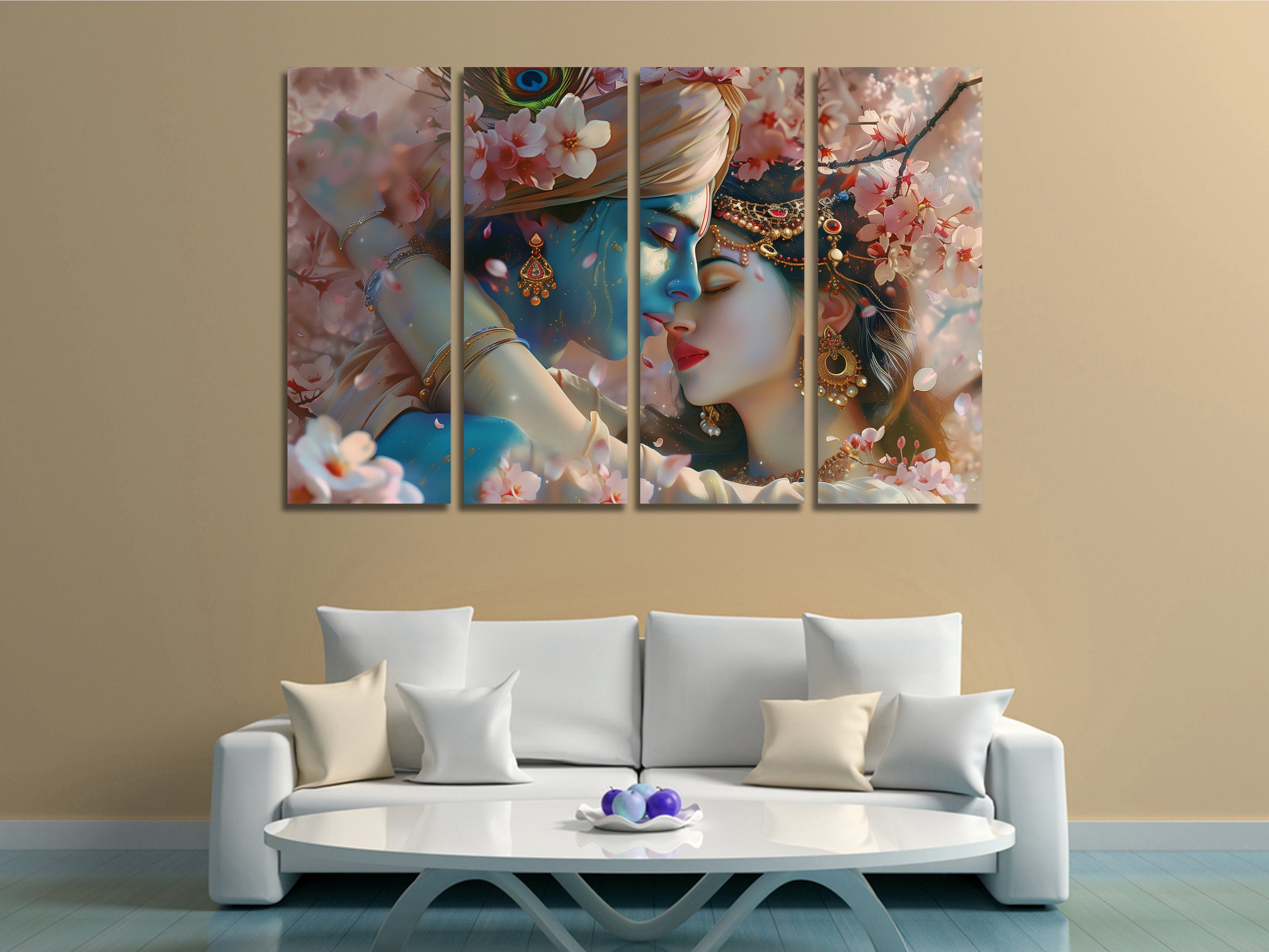Hindu Couple Radha and Krishna Multi Canvas Wall Art, Large Framed ...