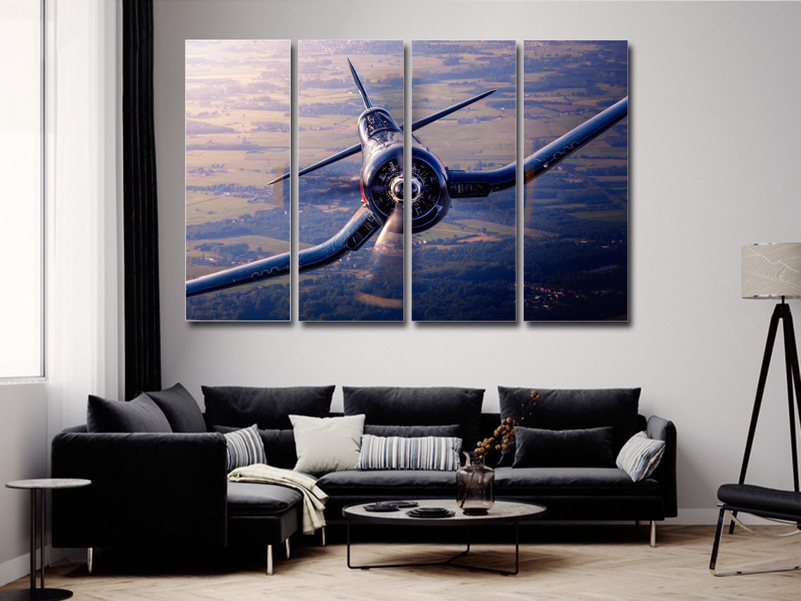 F4U Corsair Airplane 4 Piece Canvas Wall Art, Large Framed 4 Piece ...