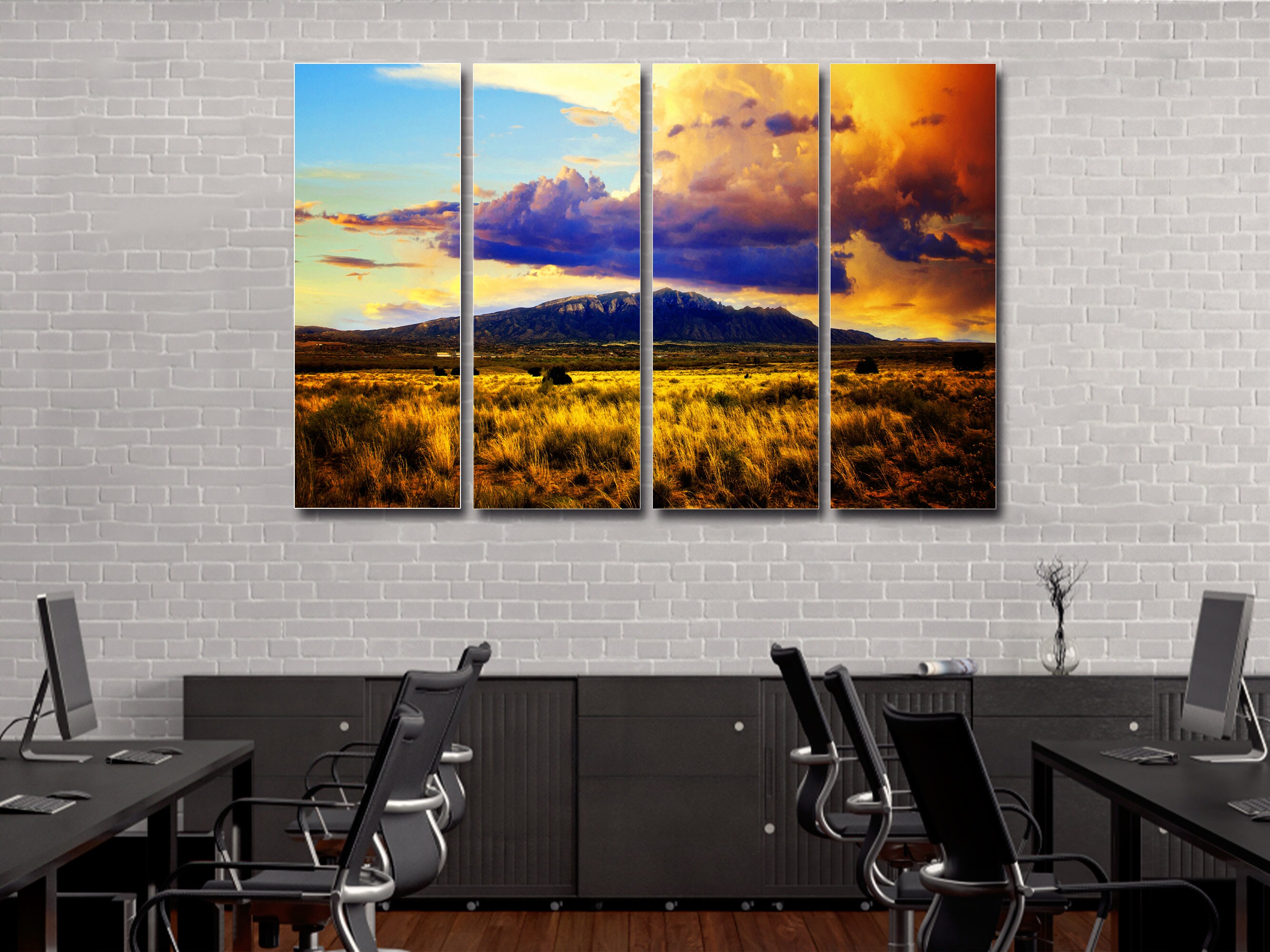 Sandia Mountains With Majestic Sky 4 Piece Canvas Wall Art, Large ...