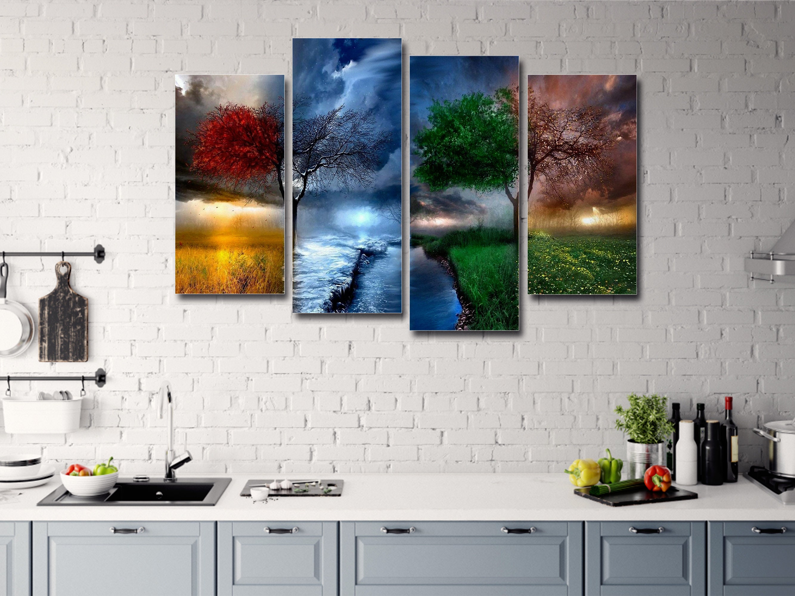 Four Seasons 4 Piece Canvas Wall Art, Large Framed 4 Piece Canvas Wall ...