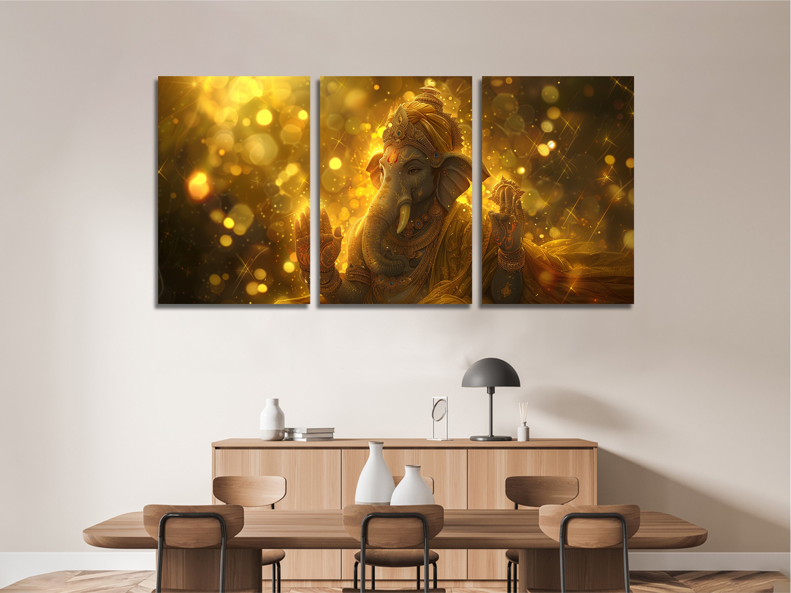 Lord Ganesha Golden Multi Canvas Wall Art, Large Framed Canvas Wall Art ...