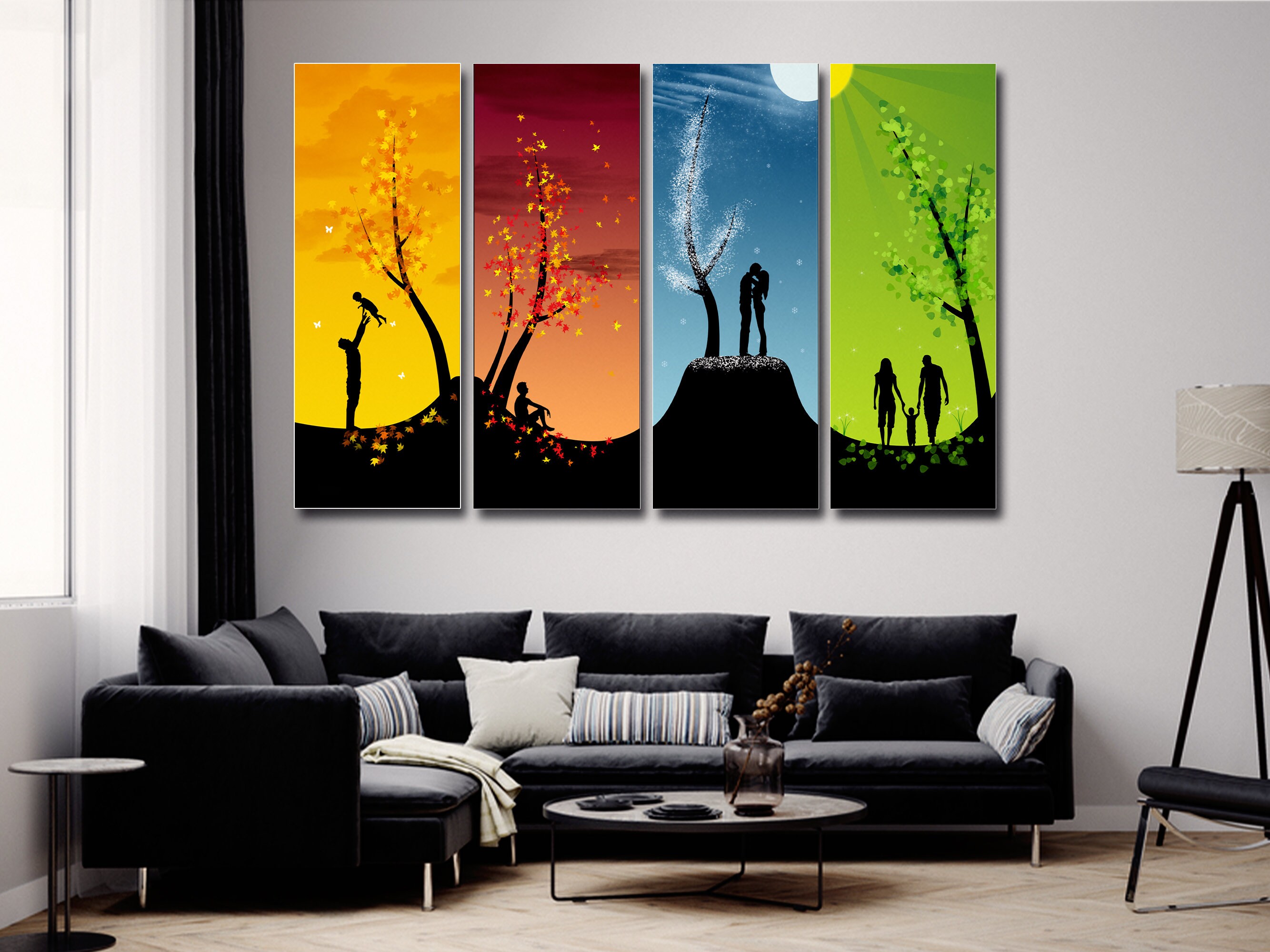Four Seasons of Life 4 Pieces Canvas Wall Art, Large Framed 4 Pieces ...