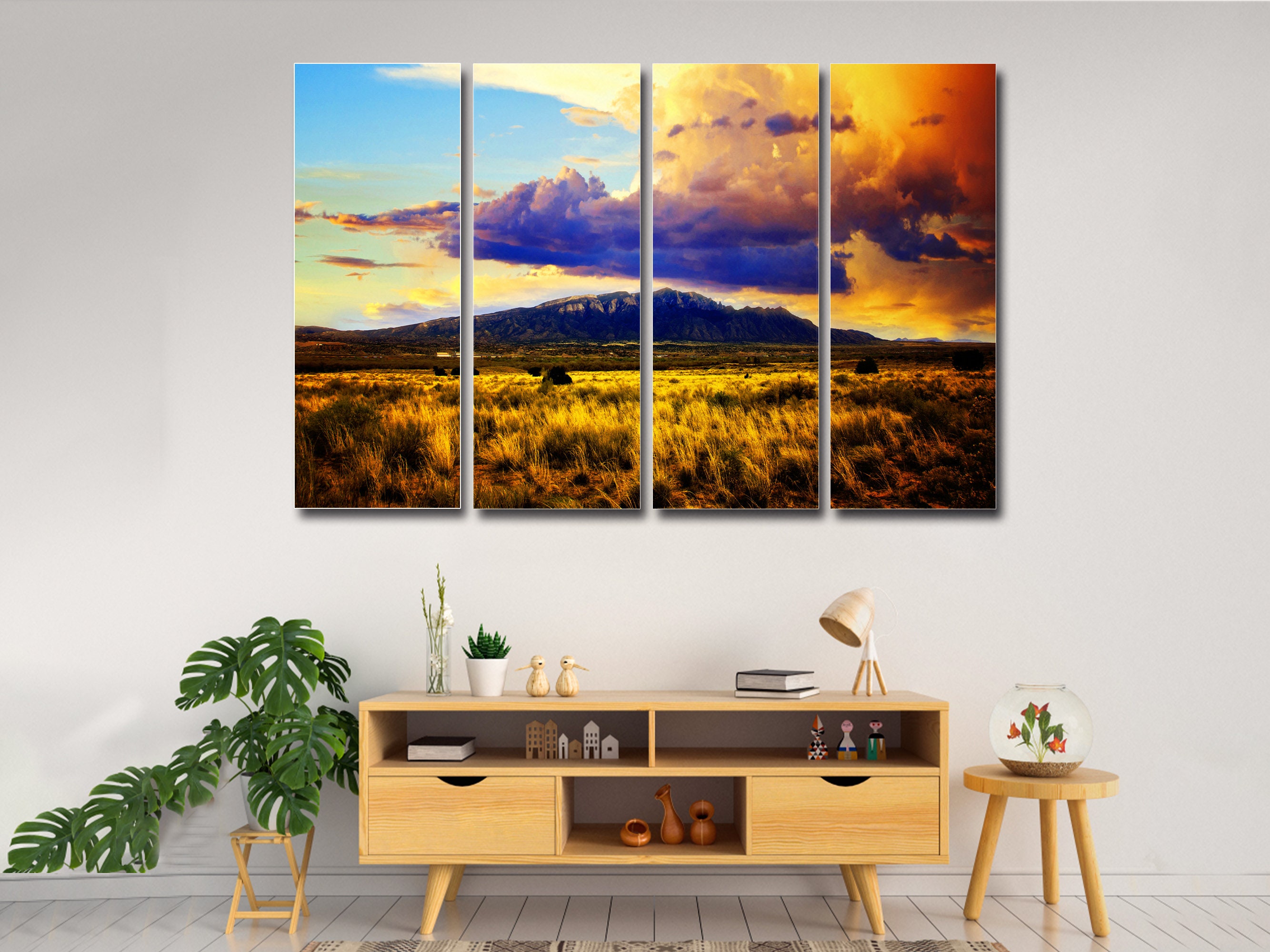 Sandia Mountains With Majestic Sky 4 Piece Canvas Wall Art, Large ...