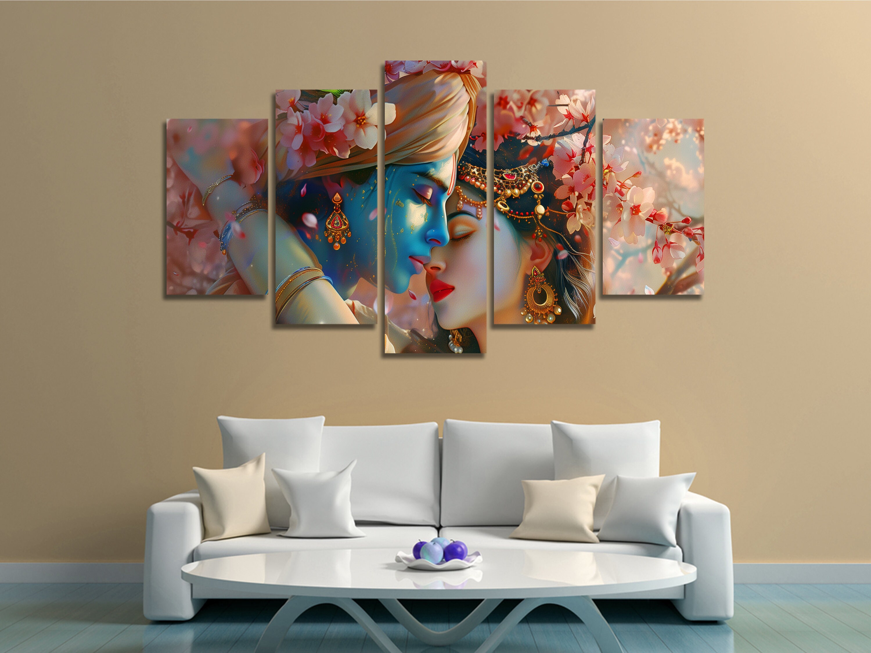 Hindu Couple Radha and Krishna Multi Canvas Wall Art, Large Framed ...