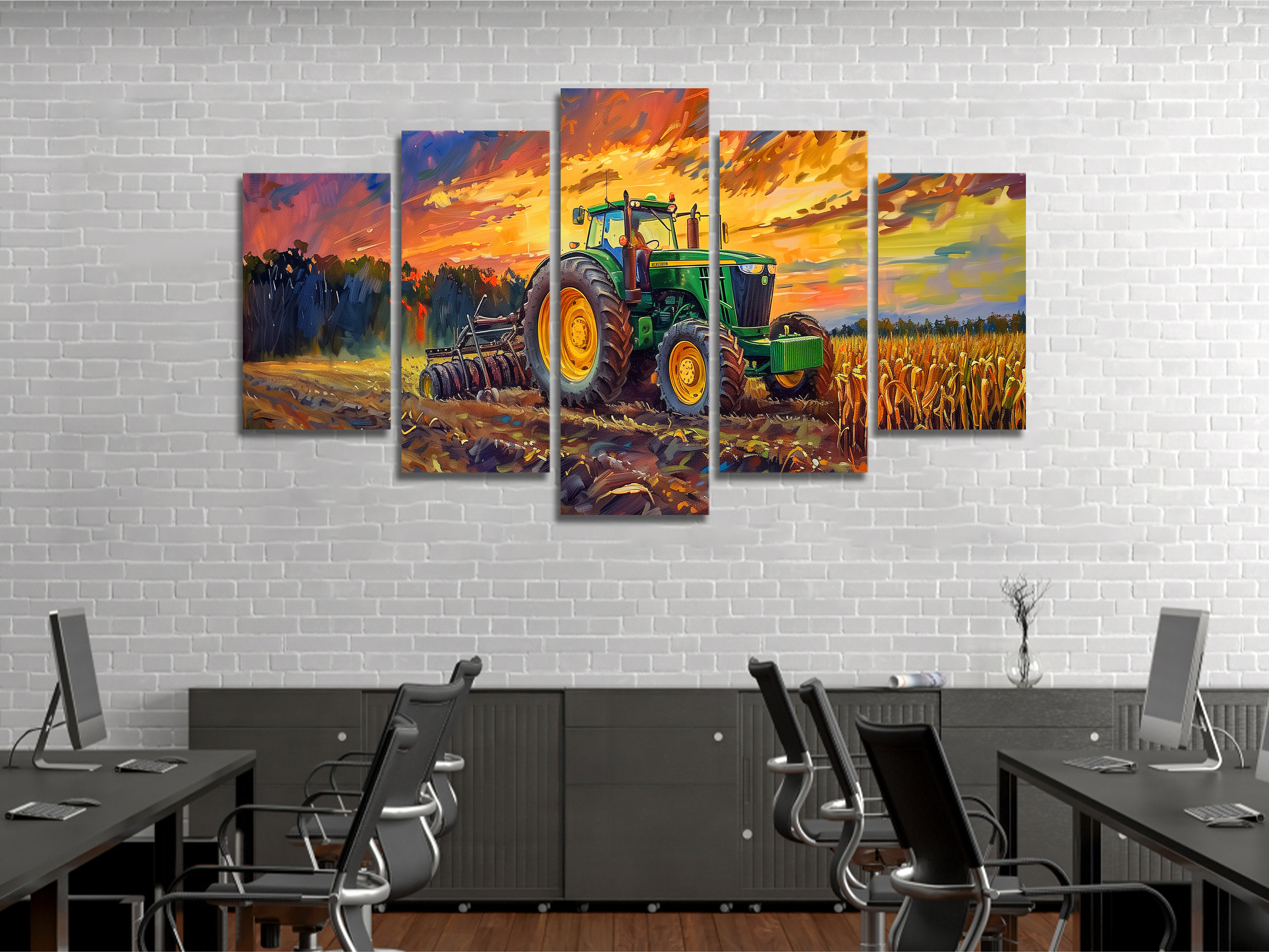 John Deere Tractor Working Multi Canvas Wall Art, Large Framed Canvas ...