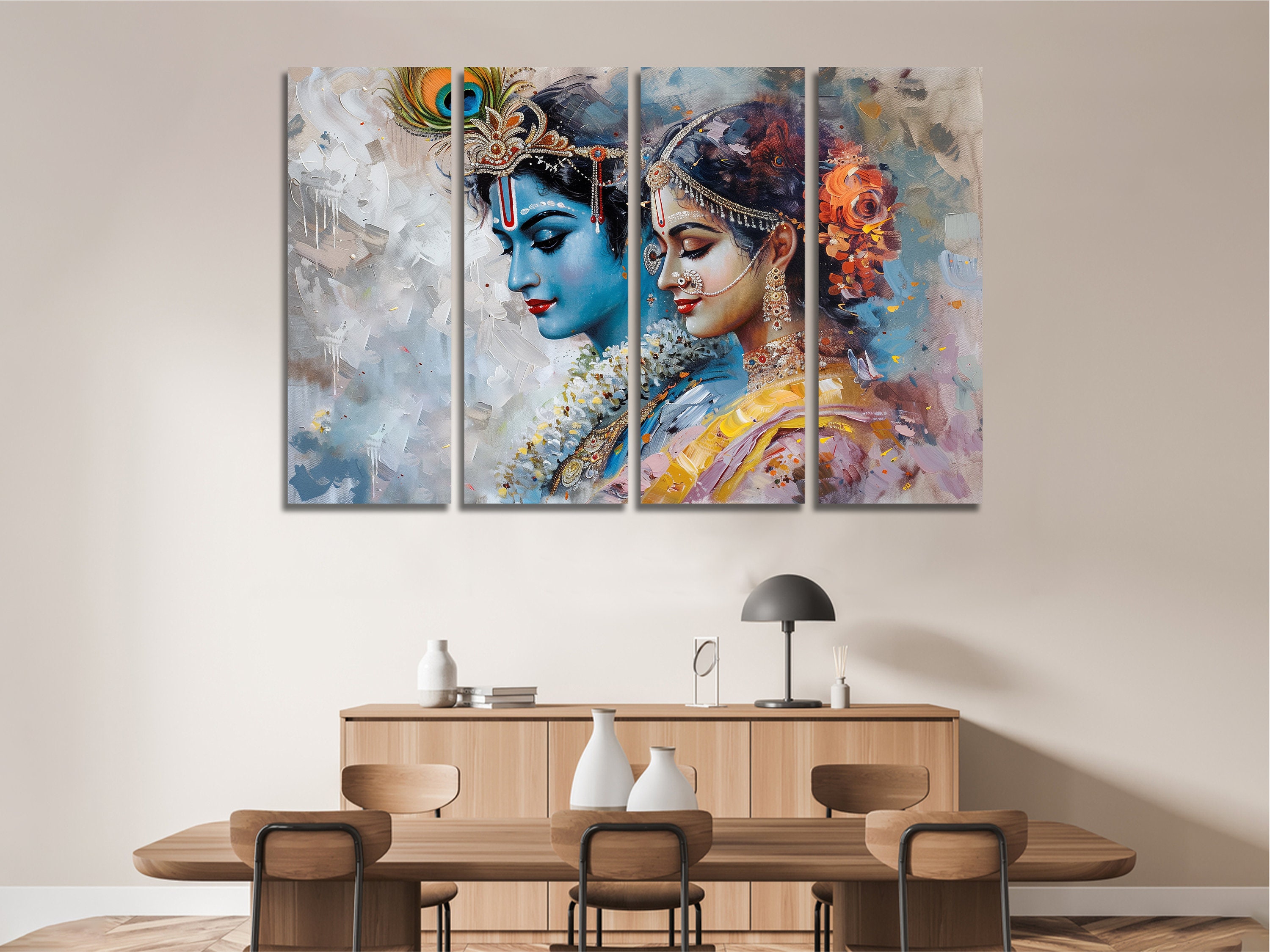 Radha Krishna Couple Multi Canvas Wall Art, Large Framed Canvas Wall ...