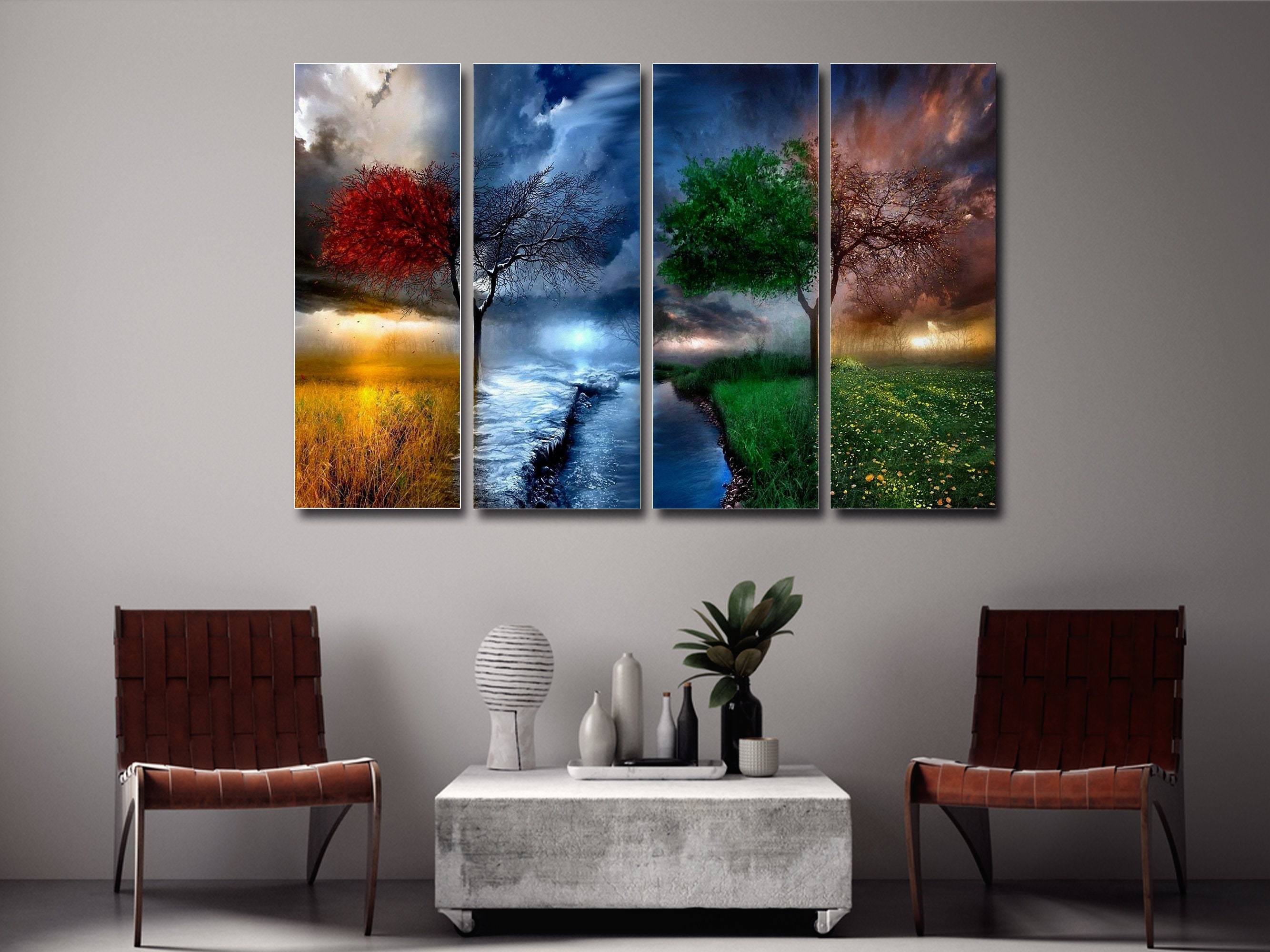 Four Seasons 4 Piece Canvas Wall Art, Large Framed 4 Piece Canvas Wall ...