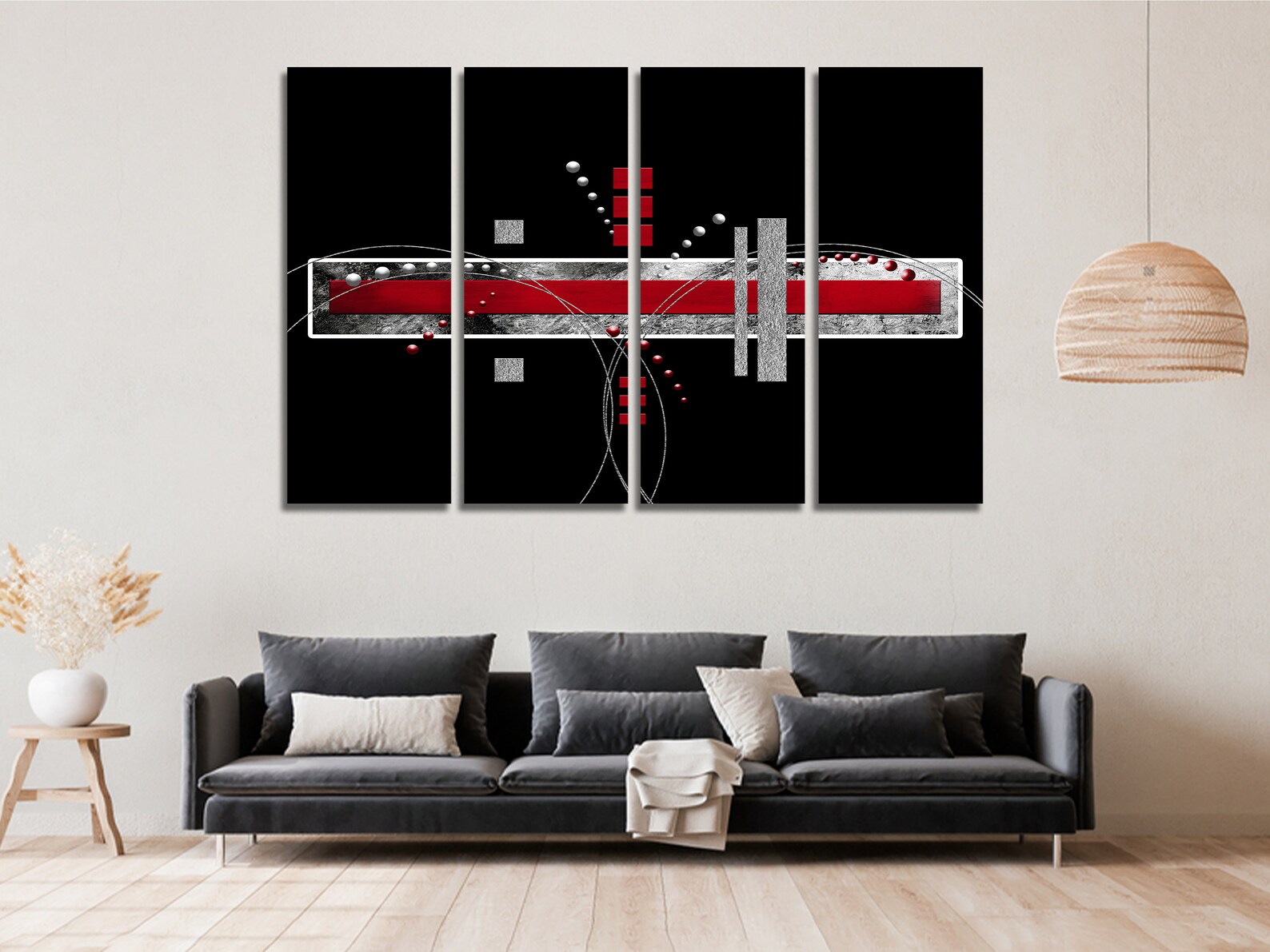 Red Black Grey Abstract Multi Canvas Wall Art, Large Framed Canvas Wall Art, Extra Large Framed ...