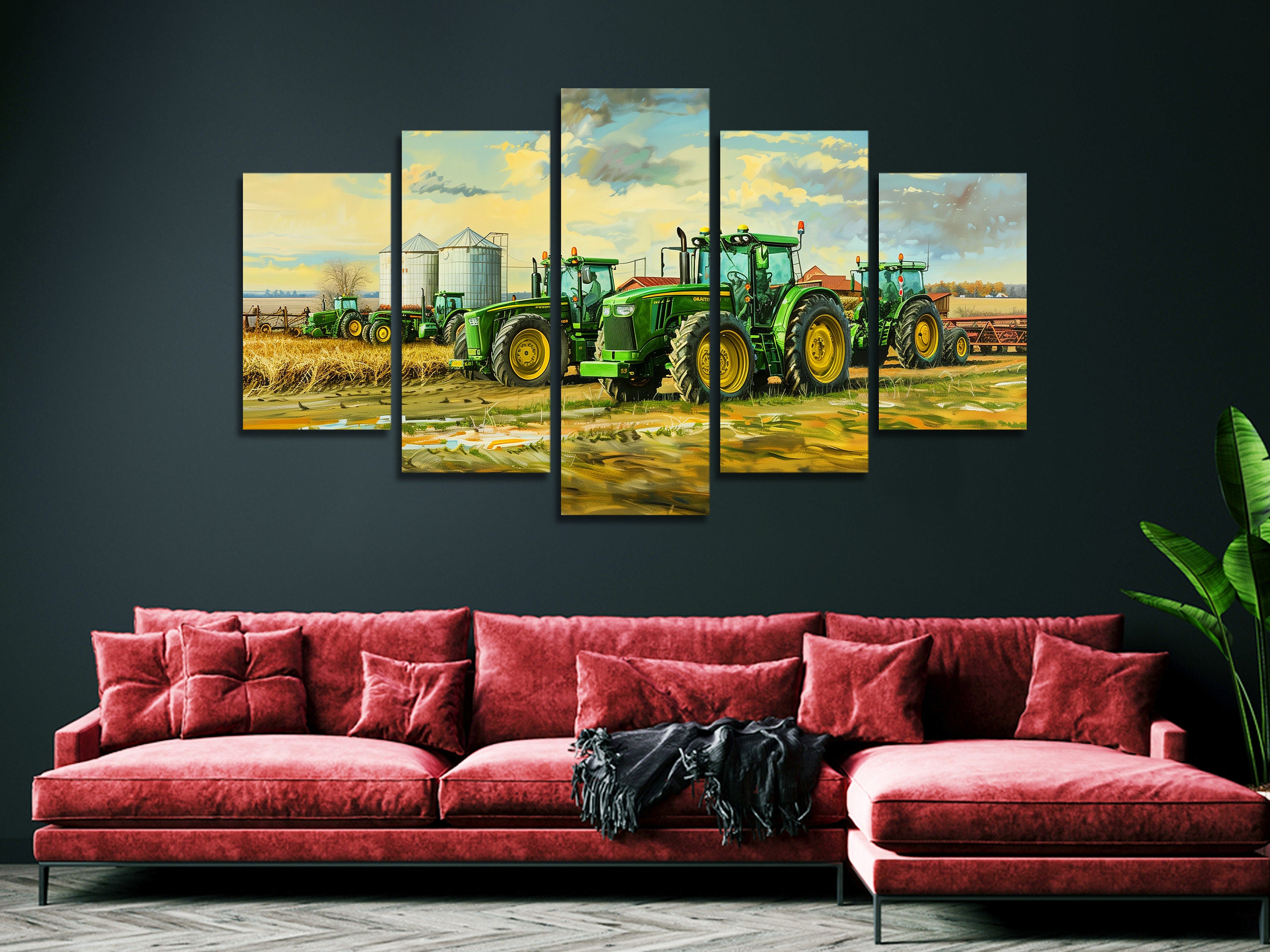 John Deere Tractors Abstract Canvas Wall Art, Large Framed Canvas Wall ...