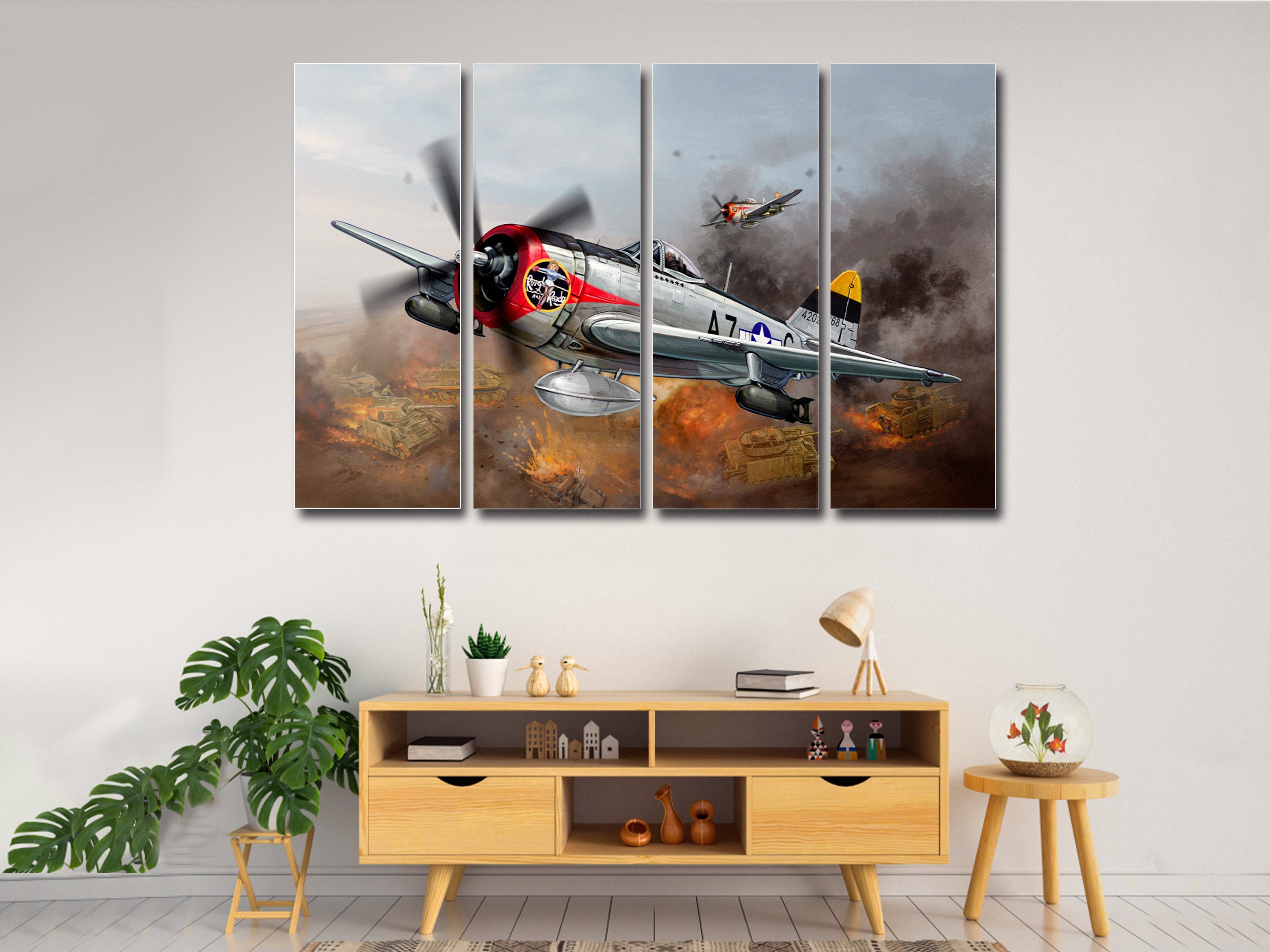 Republic P-47 Thunderbolt Art 4 Pieces Canvas Wall Art, Large Framed 4 ...